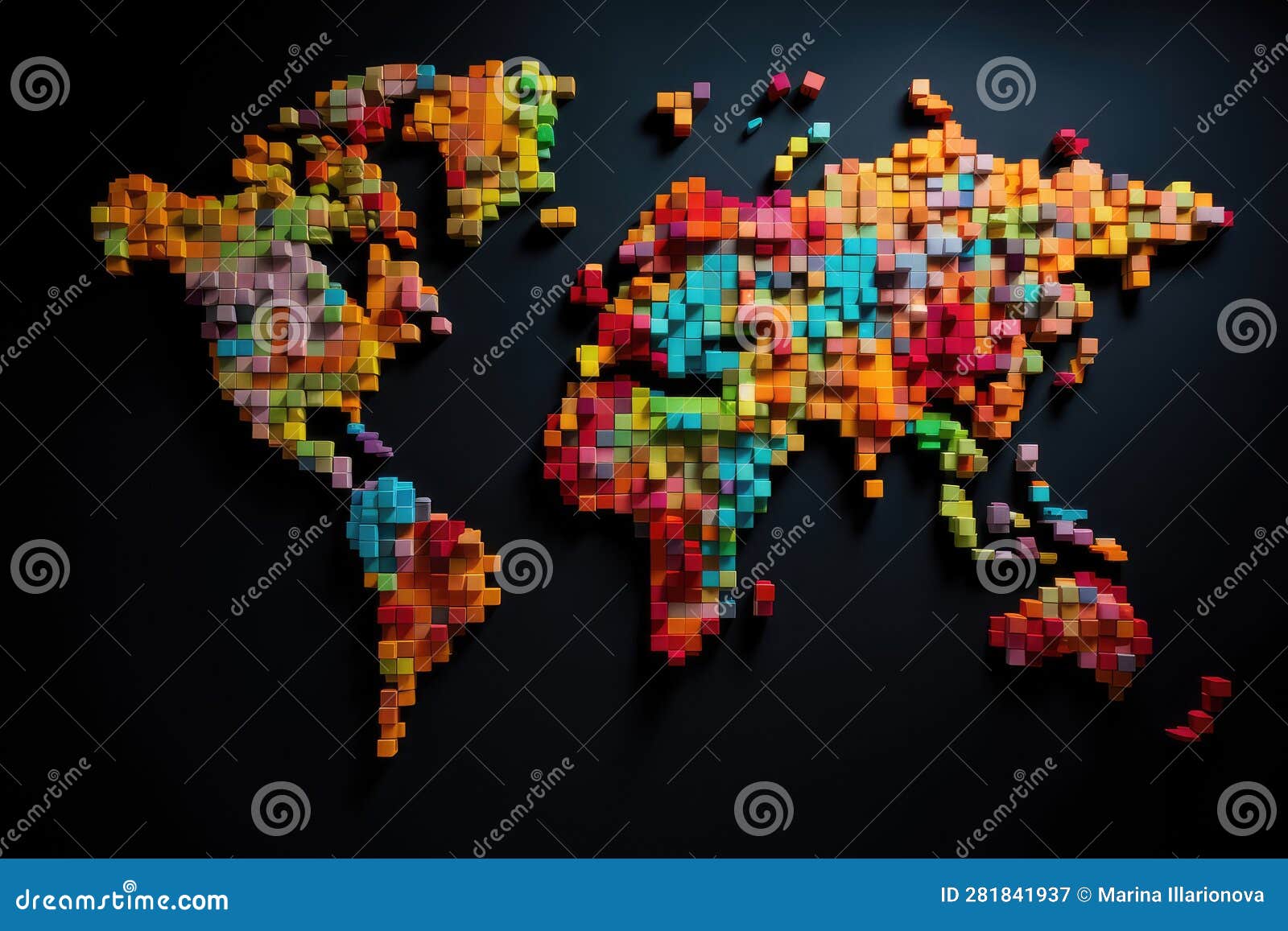 World Map Made of Colored Cubes and Blocks, Abstract Background ...