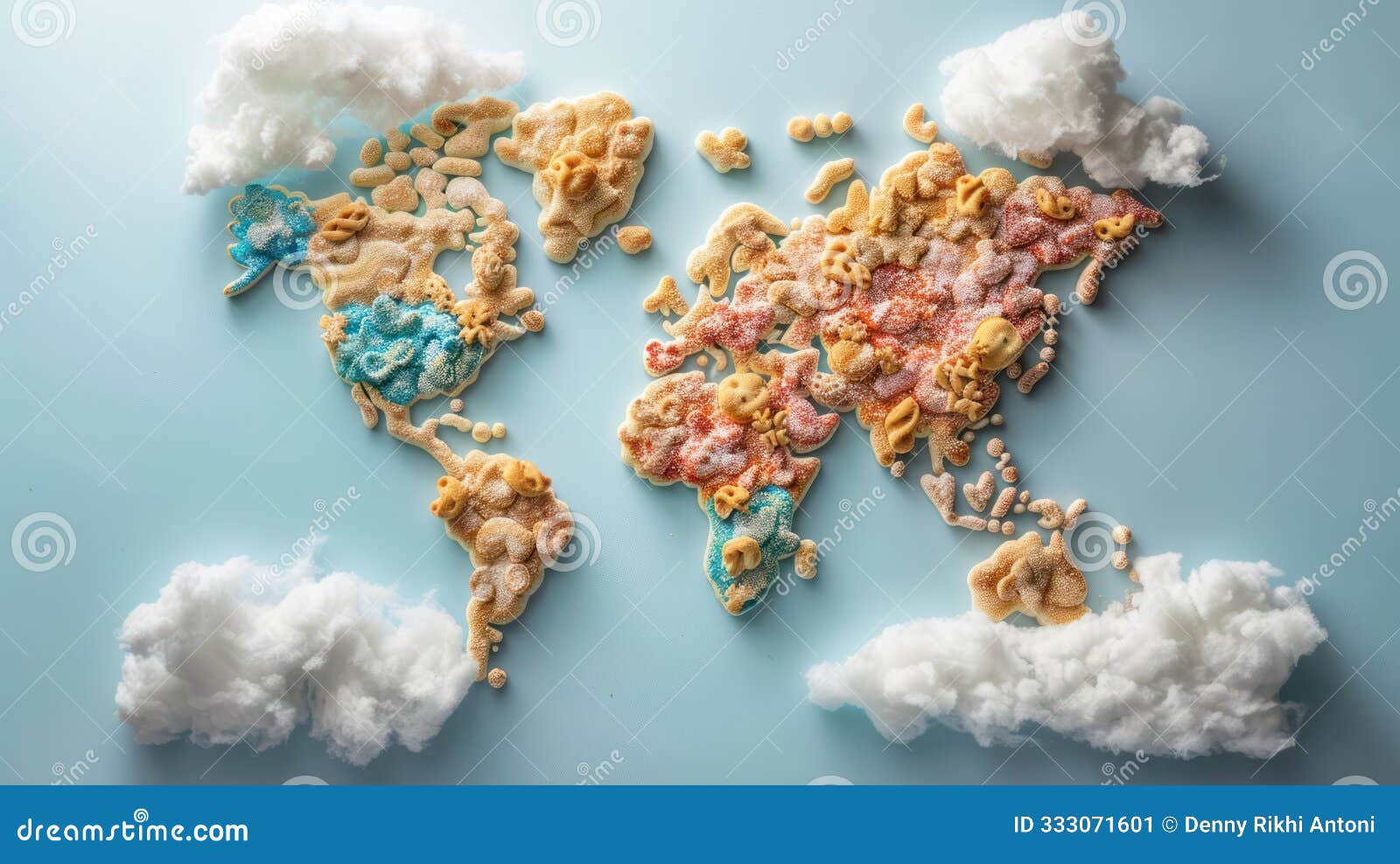 World Map Made of Cookies and Cotton Clouds Stock Illustration ...