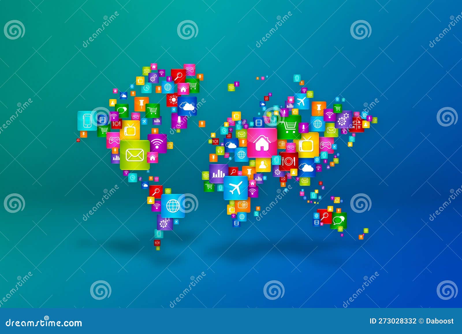 World Map Made of Desktop Apps Icons Stock Illustration - Illustration ...