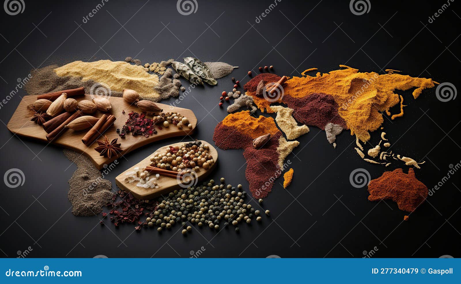World Map Made of Different Spices on Grey Background, Generative Ai ...