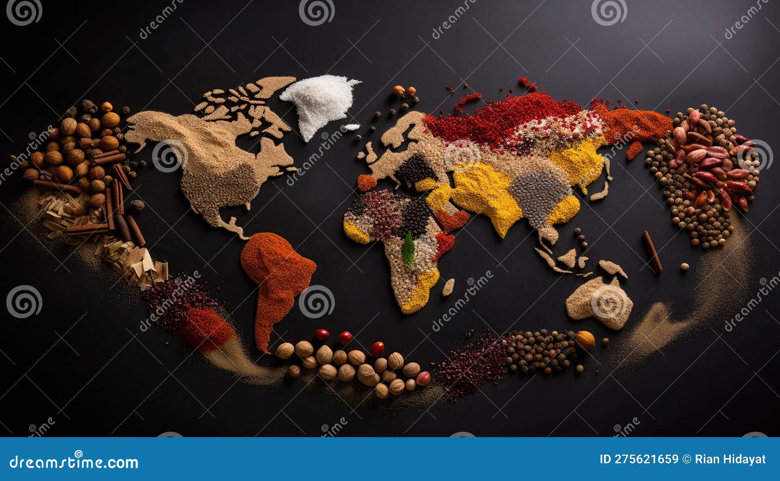 World Map Made of Different Spices on Grey Background, Top View ...