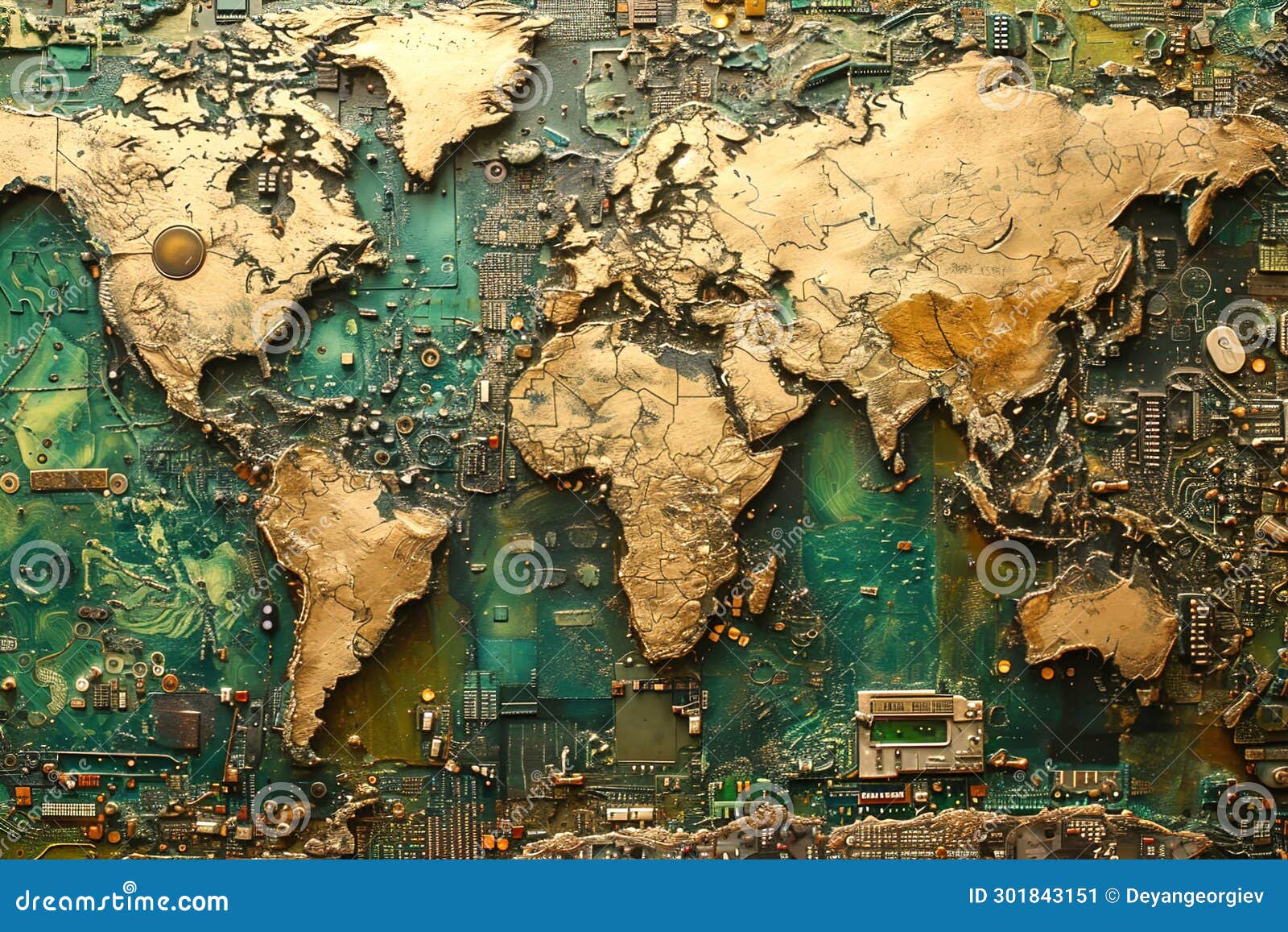 The World Map Made from Electronic Scrap and Metal. Stock Illustration ...