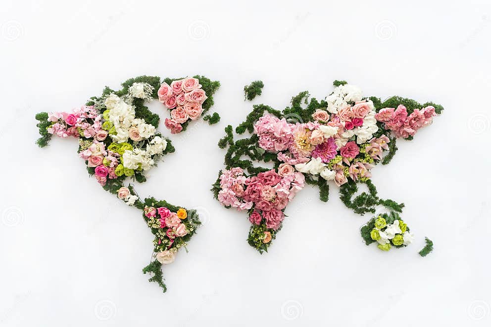 World map made of flowers stock photo. Image of flowers - 79577300
