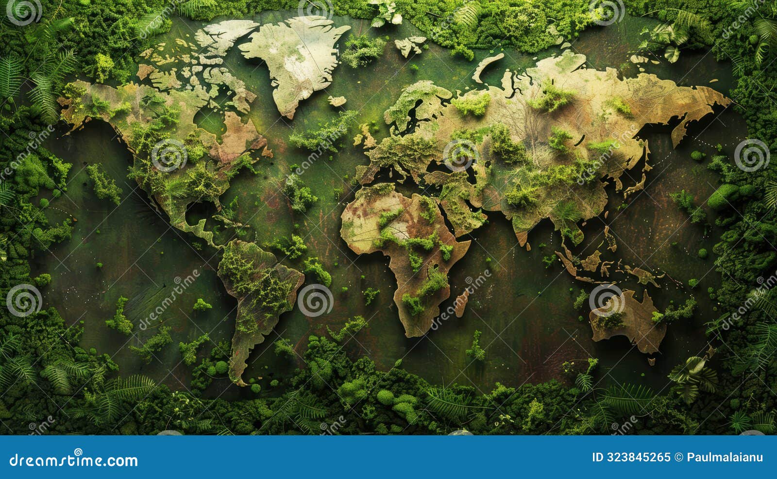 World Map Made of Forest Moss. Stock Illustration - Illustration of ...