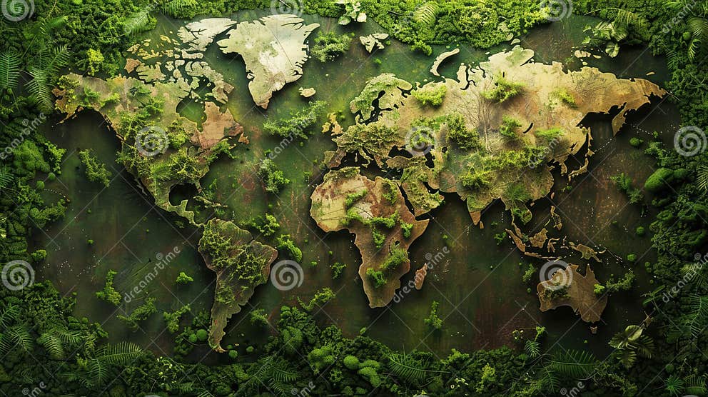 World Map Made of Forest Moss. Stock Illustration - Illustration of ...
