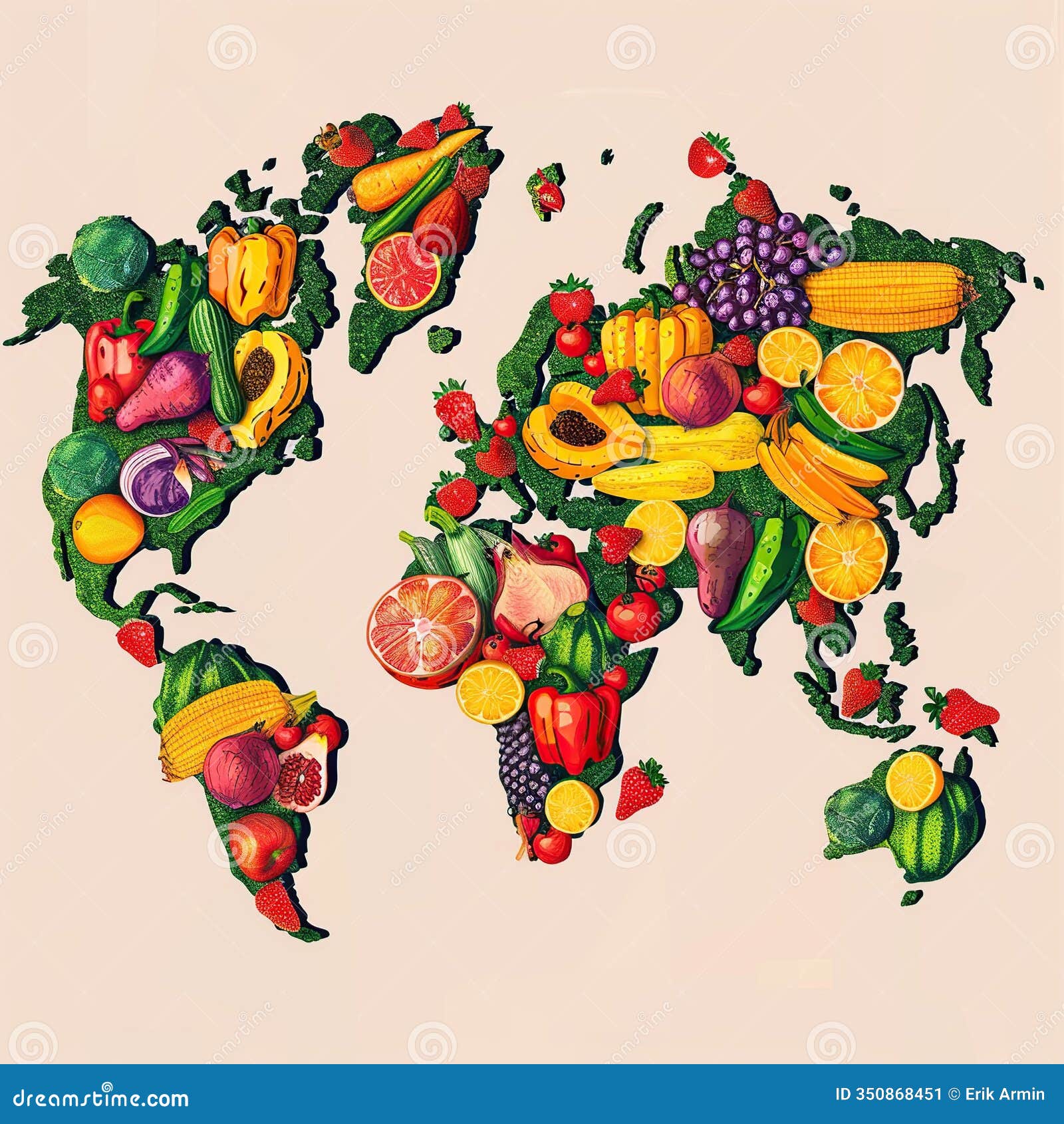 World Map Made of Fresh Fruits and Vegetables Stock Illustration ...