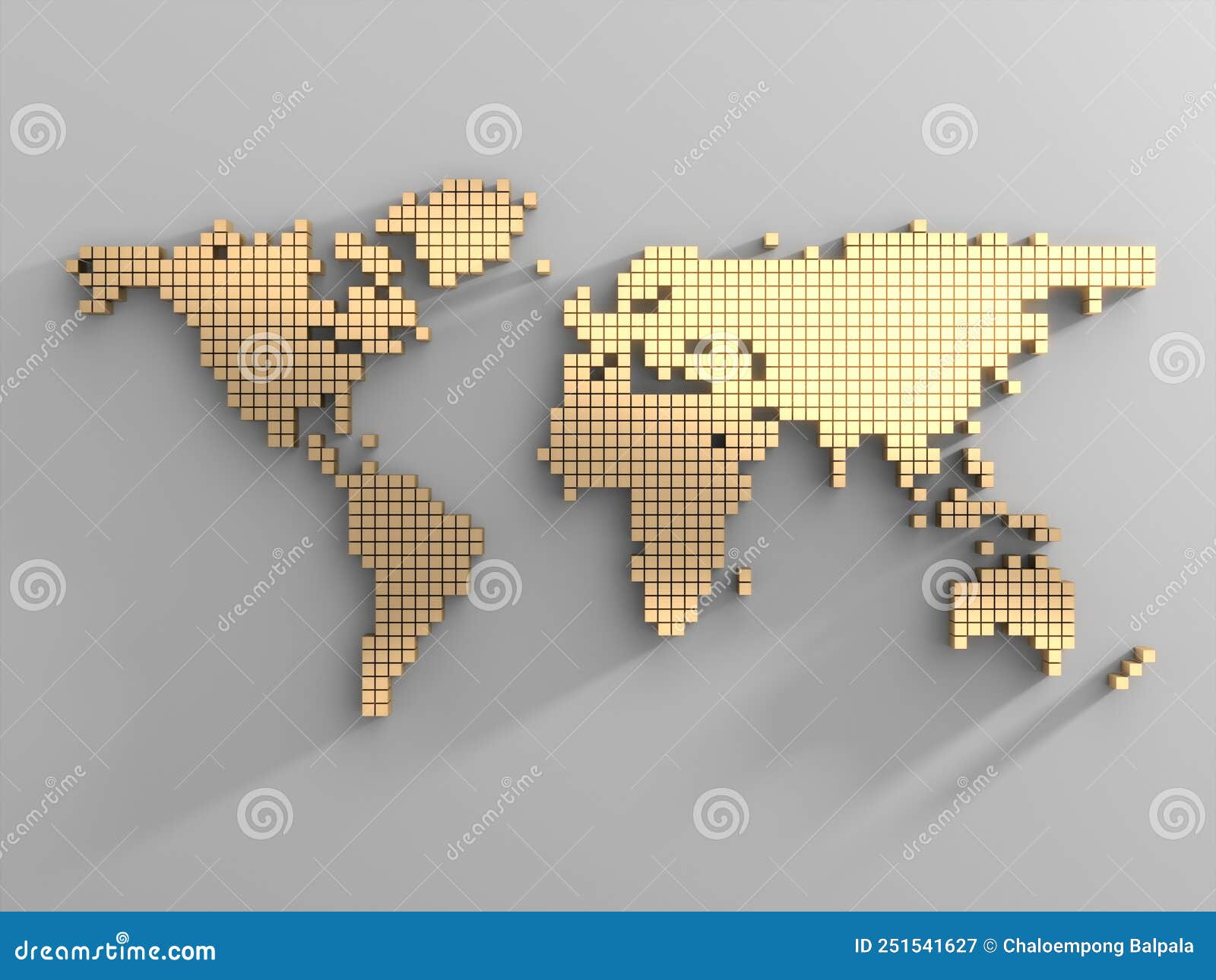 World Map Made by Golden Cube Box on White Wall. Stock Illustration ...