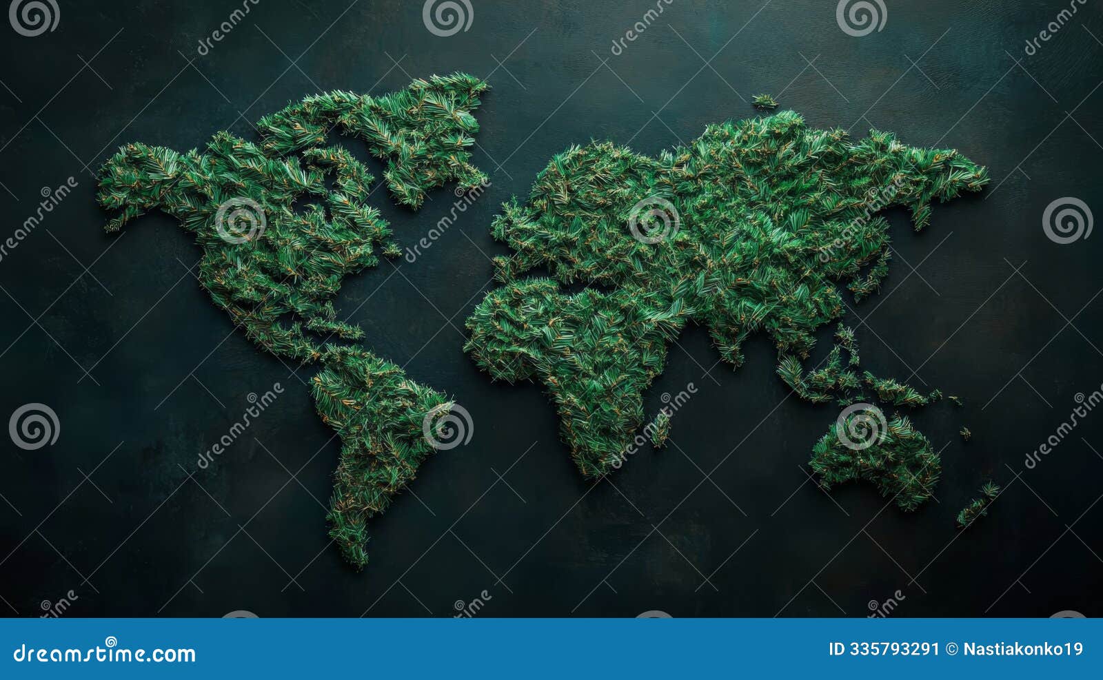 World Map Made of Green Pine Cones on Dark Background, Environmental ...