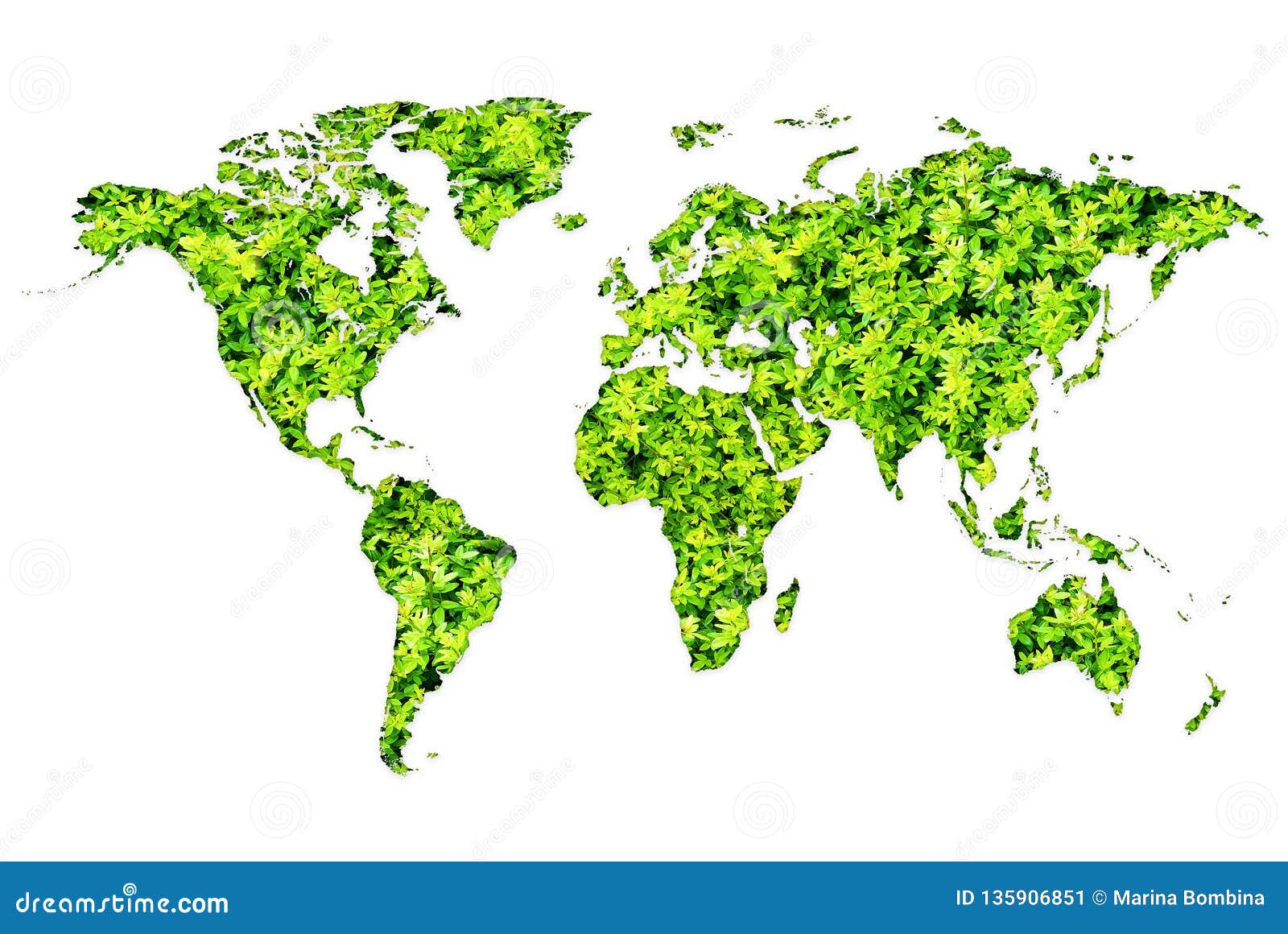 World Map Made of Green Plants on White Background Stock Image - Image ...