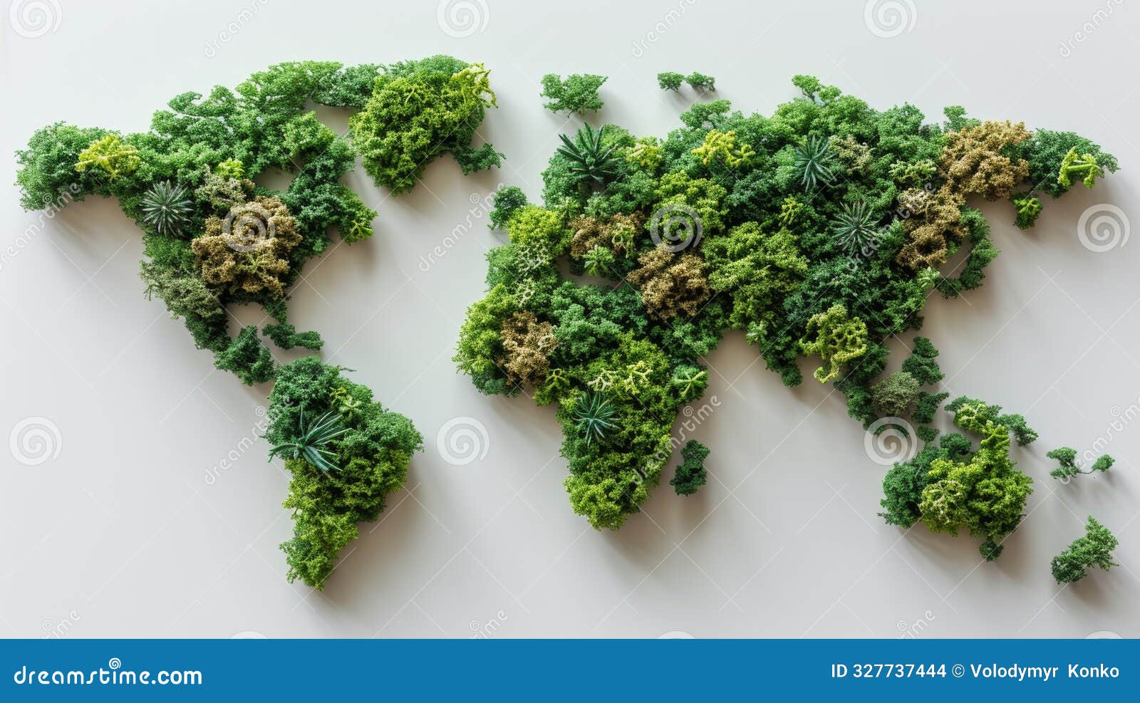 World Map Made of Green Plants on White Background, Environmental ...