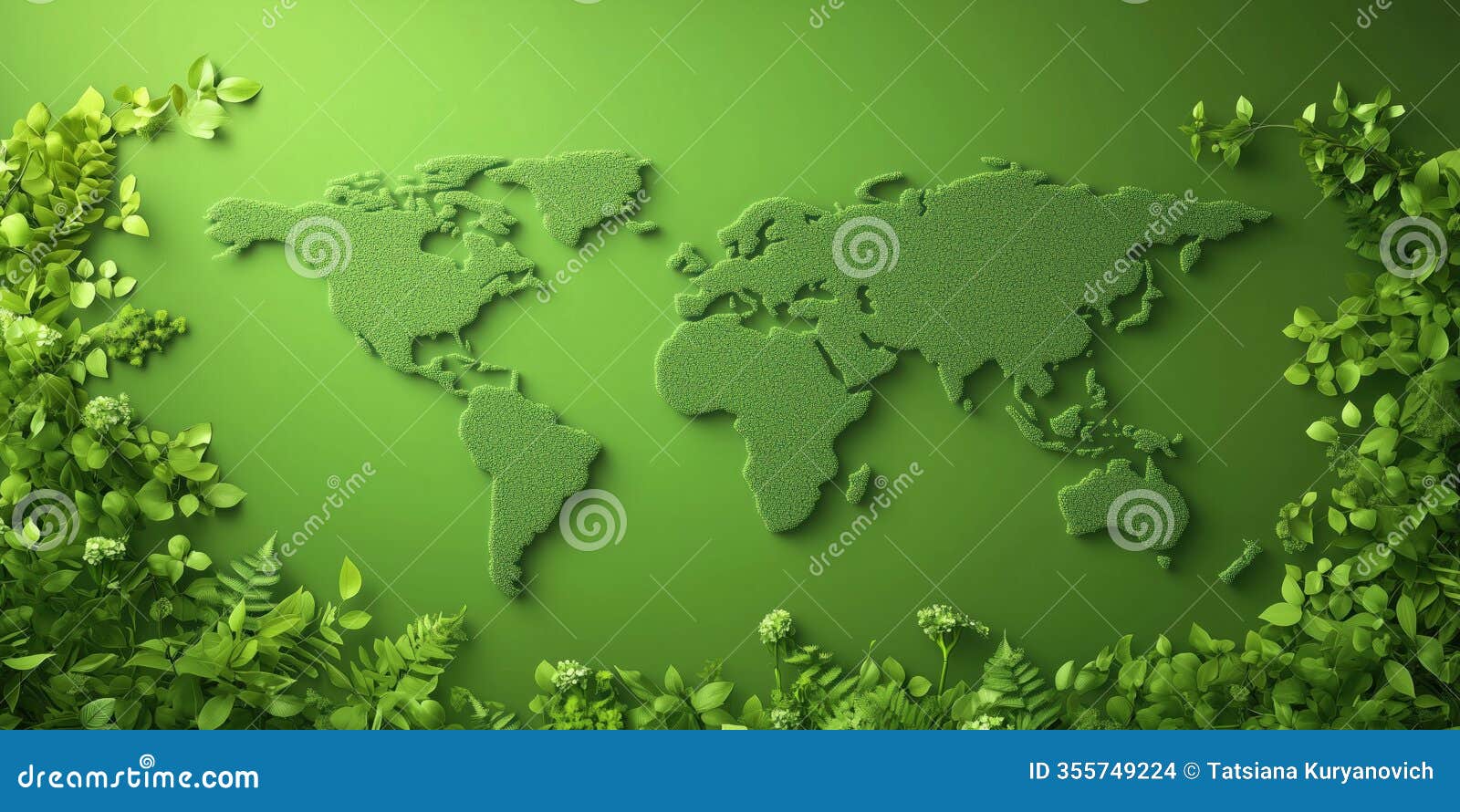 World Map Made of Greenery Representing Environmental Awareness and ...