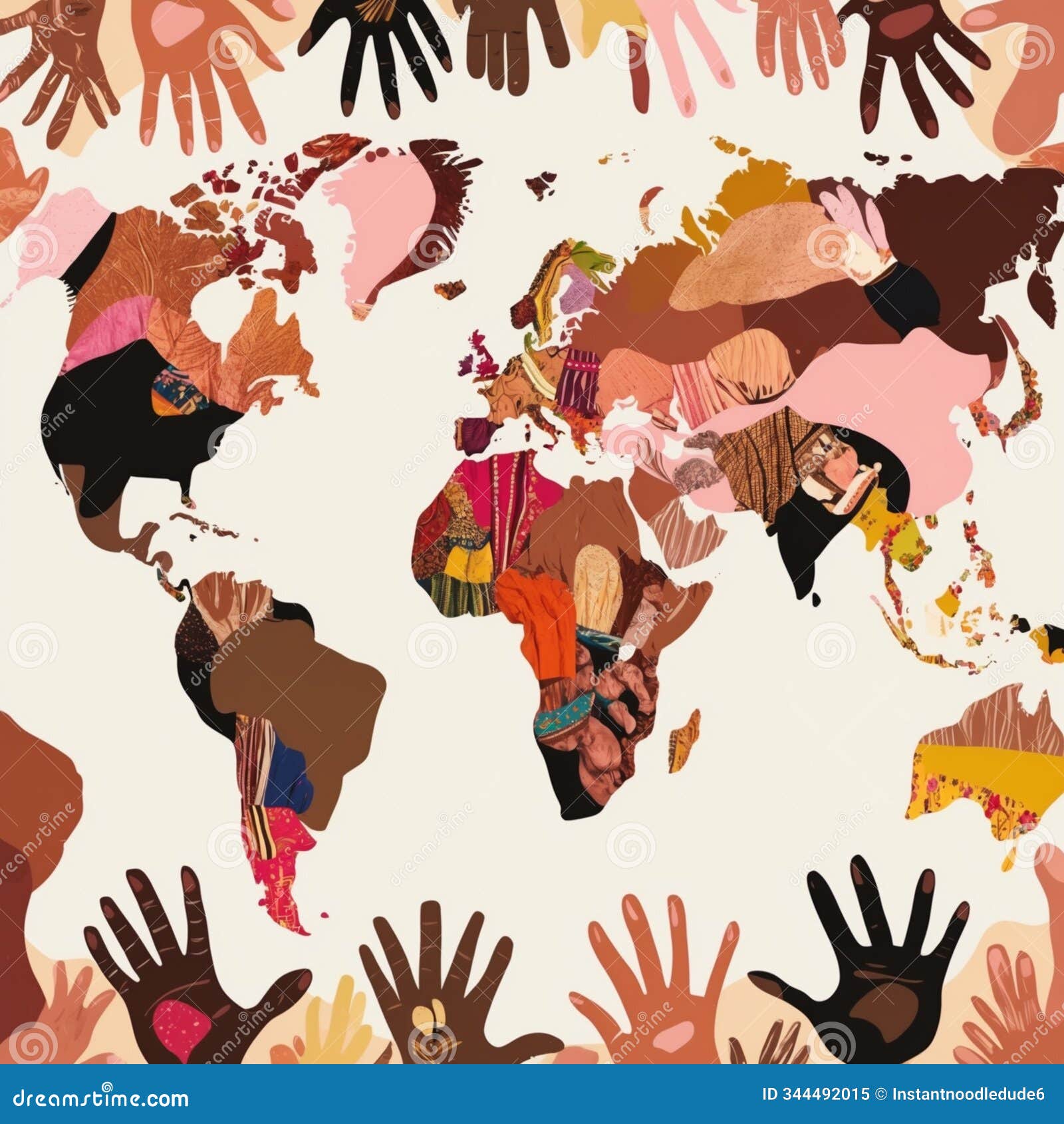 World Map Made of Handprints Symbolizing Global Cooperation Stock ...