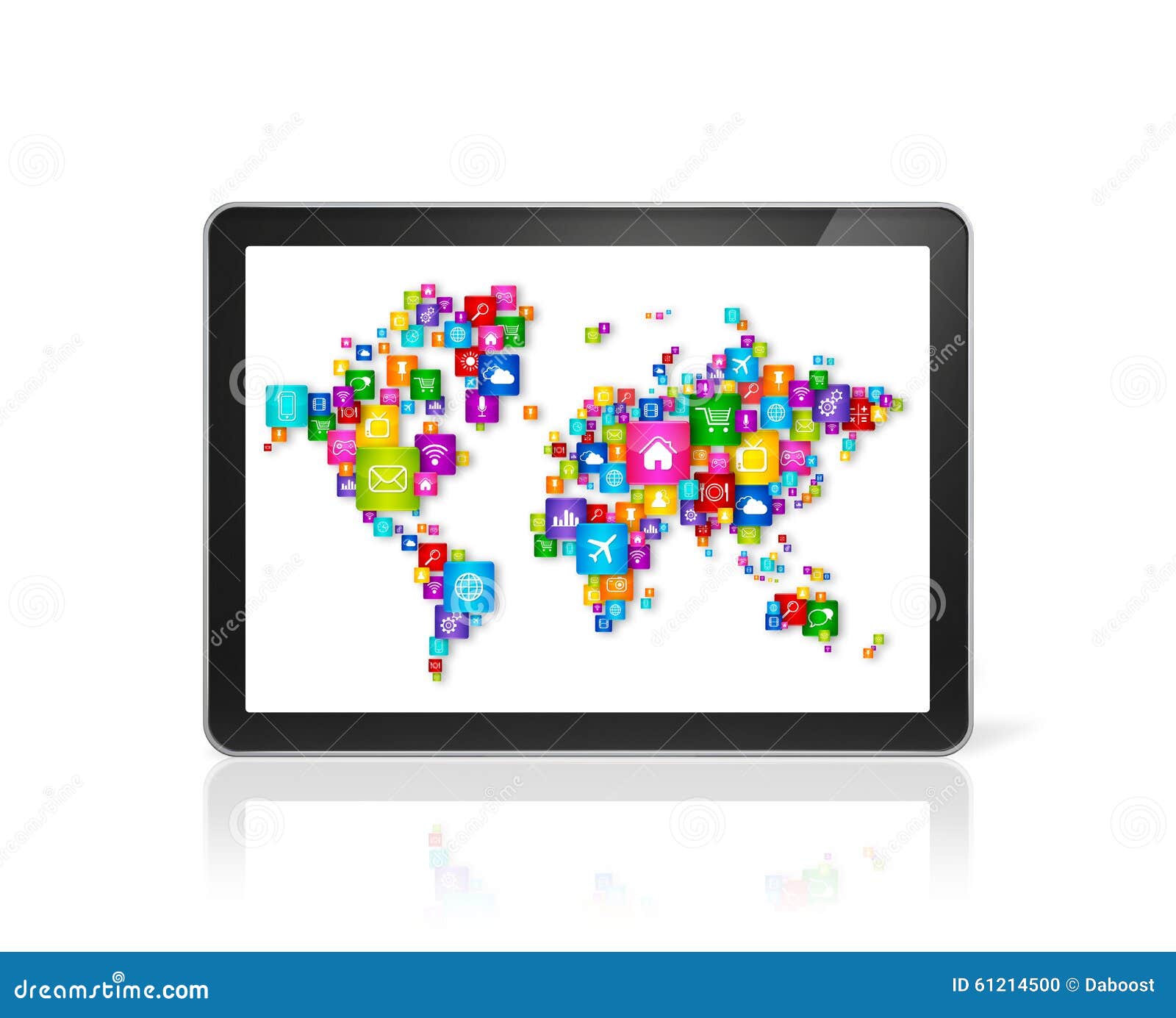 World Map Made of Icons on Digital Tablet PC. Cloud Computing Co Stock ...