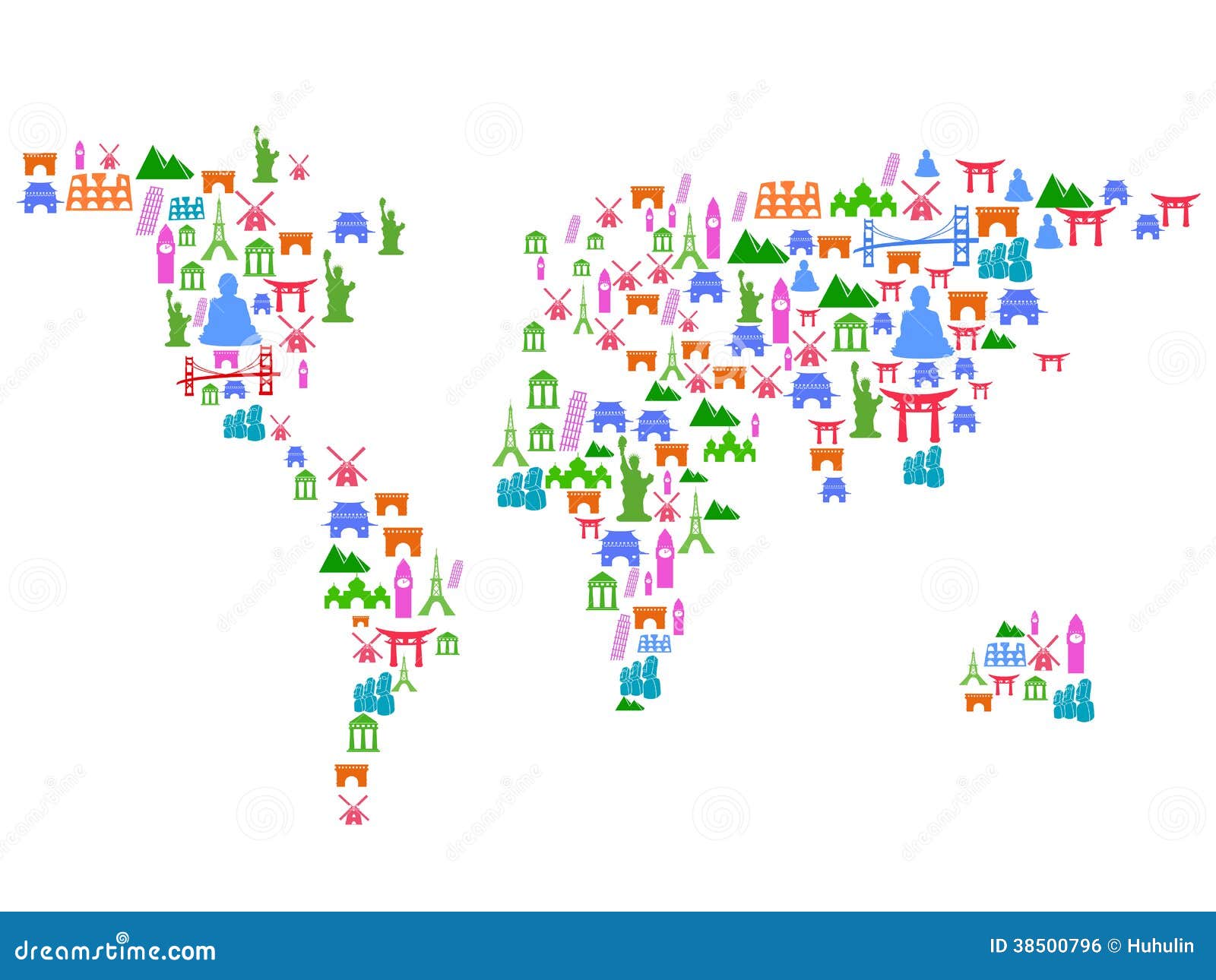 World Map Made of Landmark Icons Stock Vector - Illustration of ...