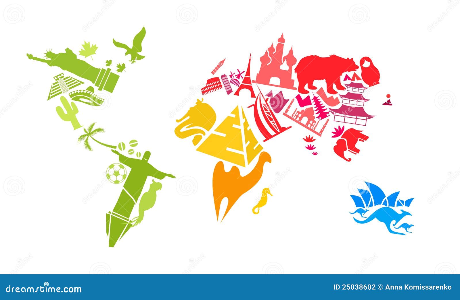 World Map Made of Landmarks Stock Vector - Illustration of destinations ...