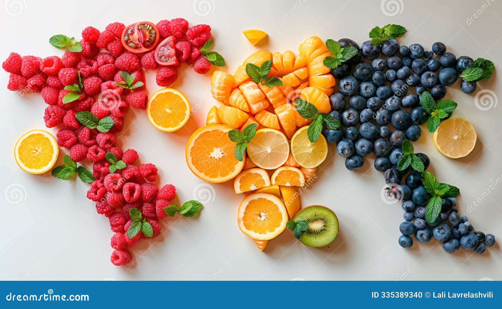 World Map Made from Pieces of Different Colored Fruits Stock ...