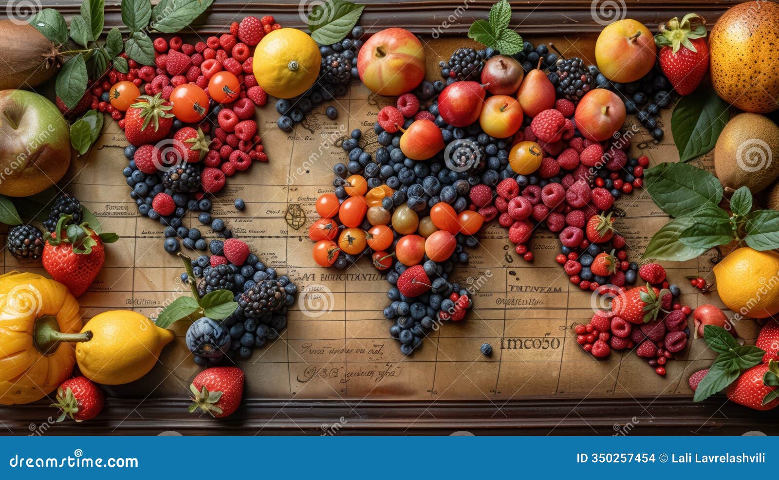 World Map Made from Pieces of Different Colored Fruits Stock ...