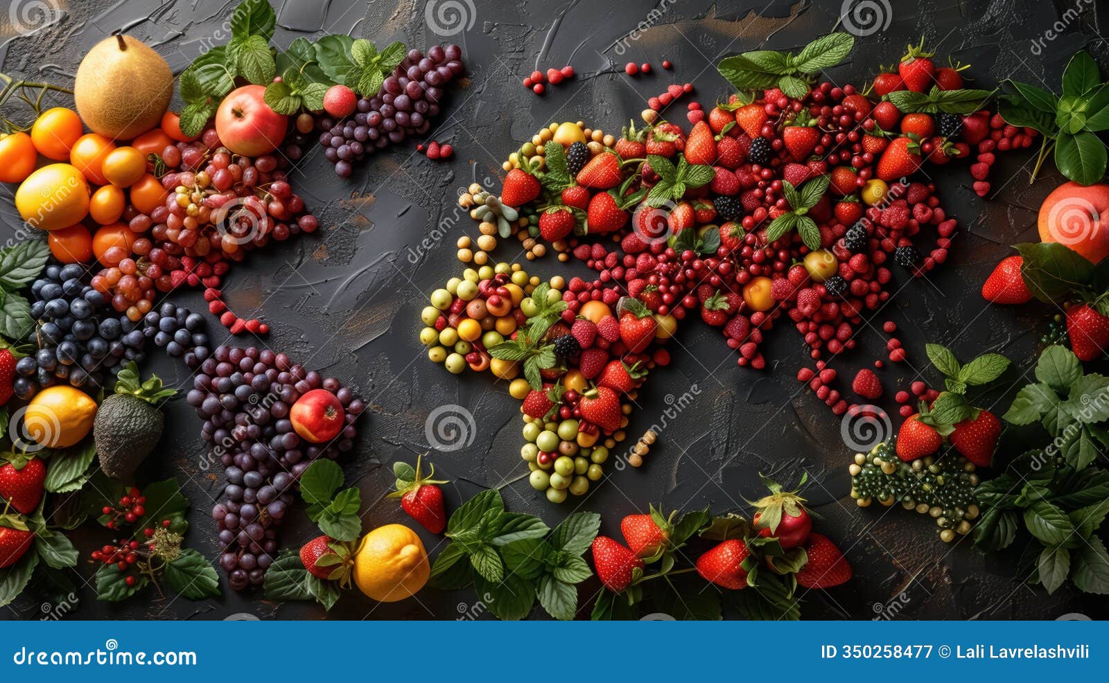 World Map Made from Pieces of Different Colored Fruits Stock ...