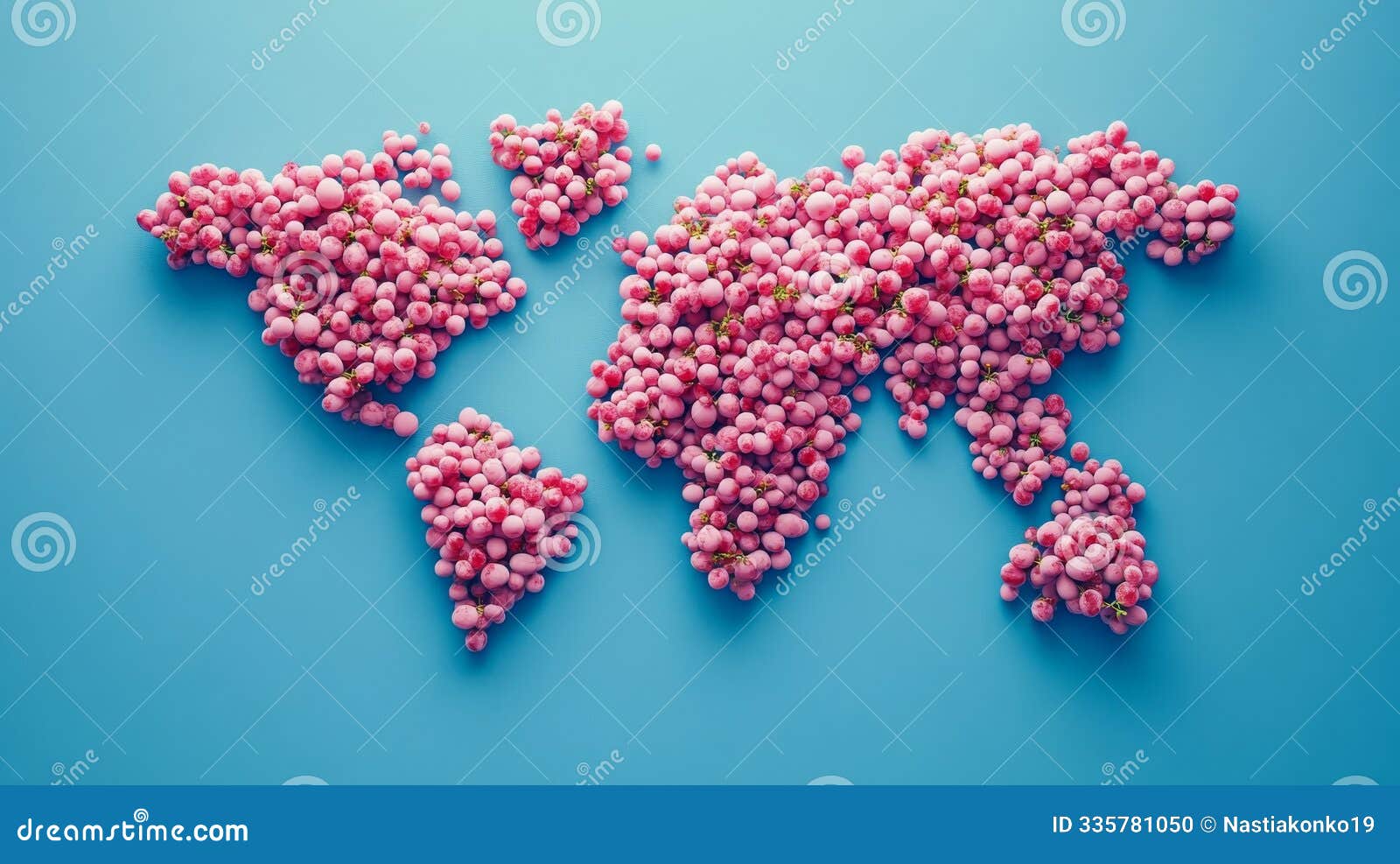 World Map Made of Pink Grapes on Blue Background Stock Photo - Image of ...