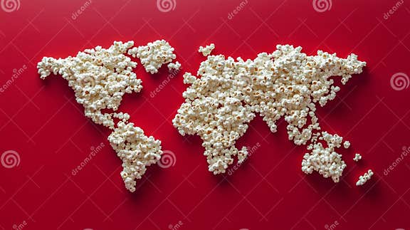 World Map Made of Popcorn on a Red Background Stock Photo - Image of ...