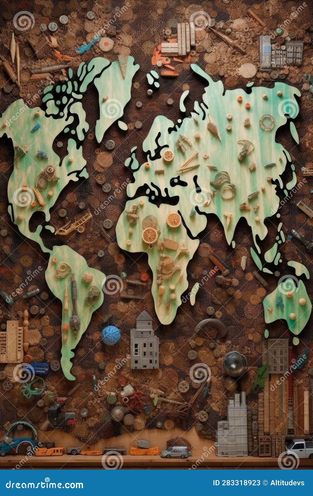 World Map Made of Recycled Materials and Eco Icons Stock Illustration ...