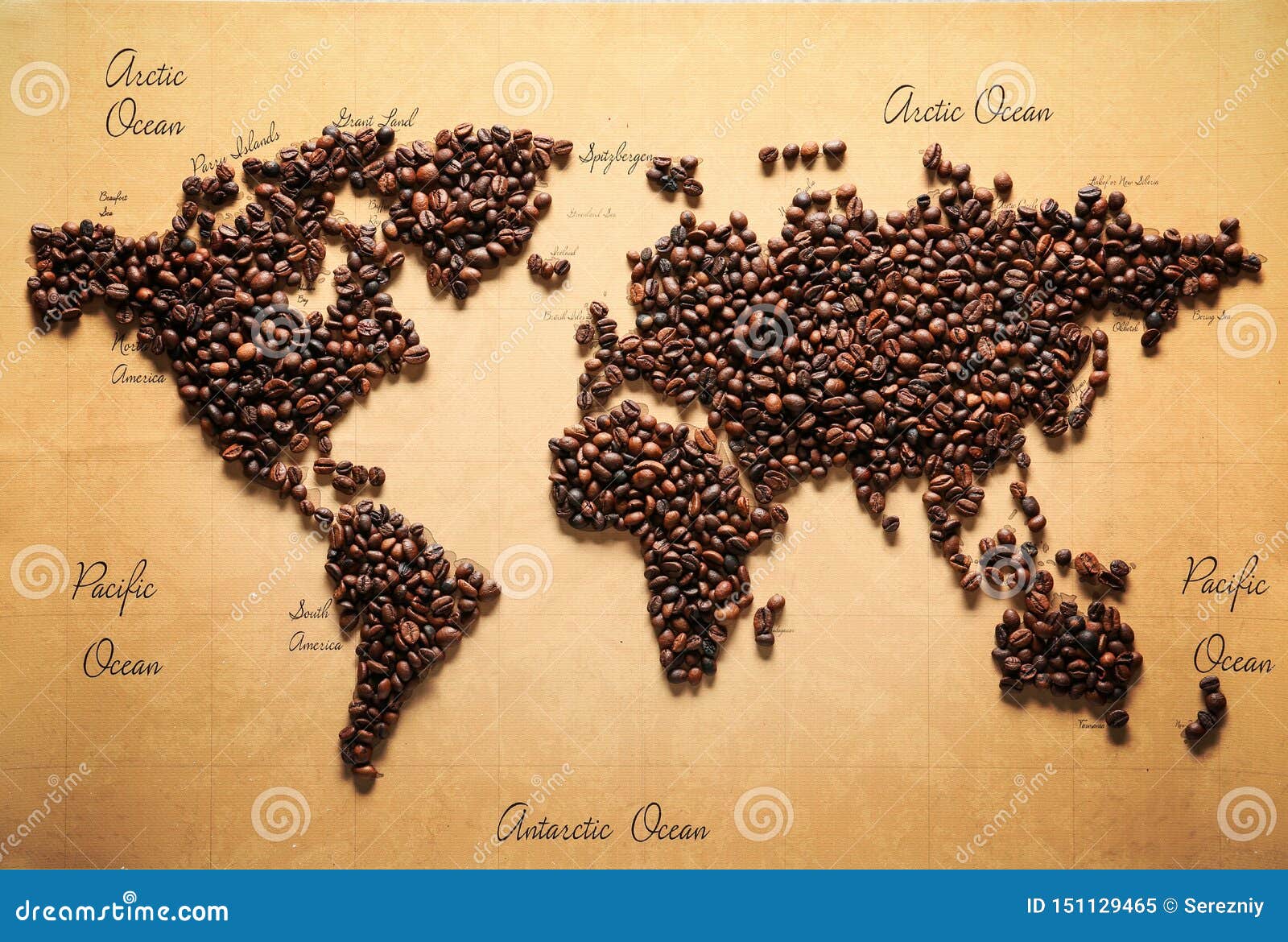 World Map Made of Roasted Coffee Beans, Top View Stock Image - Image of ...