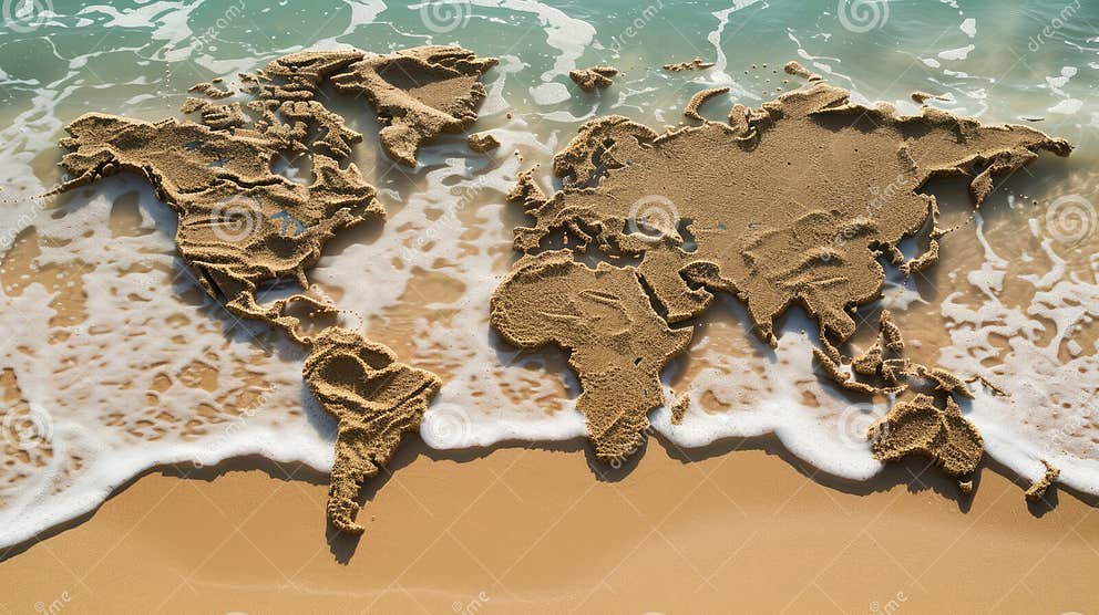 World Map Made of Sand on the Beach Stock Photo - Image of abstract ...