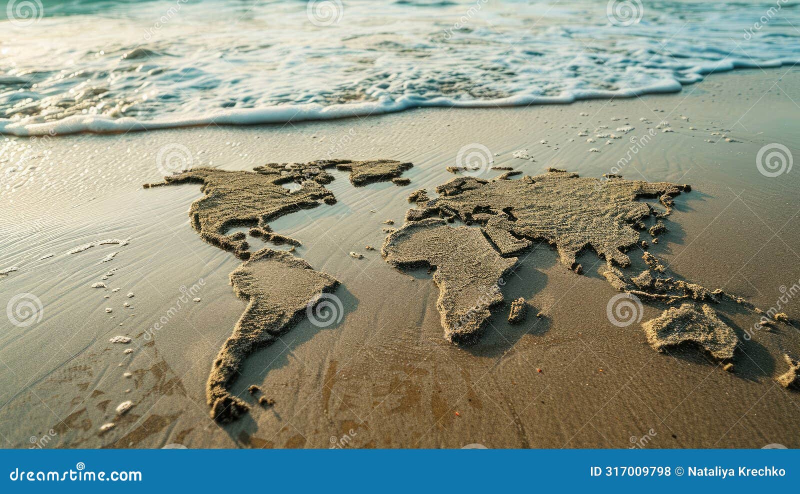 World Map Made of Sand on the Beach Stock Photo - Image of beach, world ...