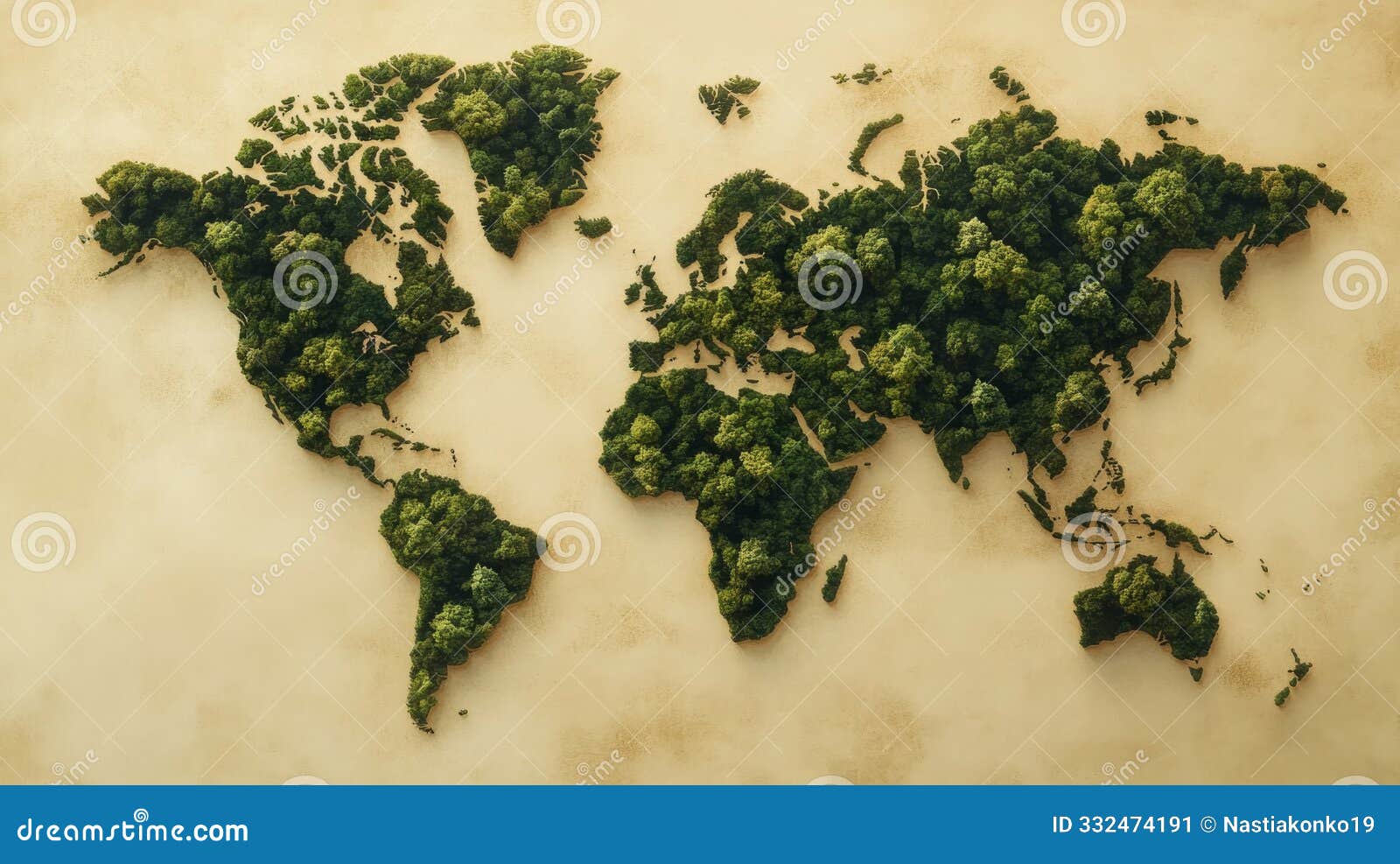 World Map Made from Trees on a Beige Background. Environmental ...