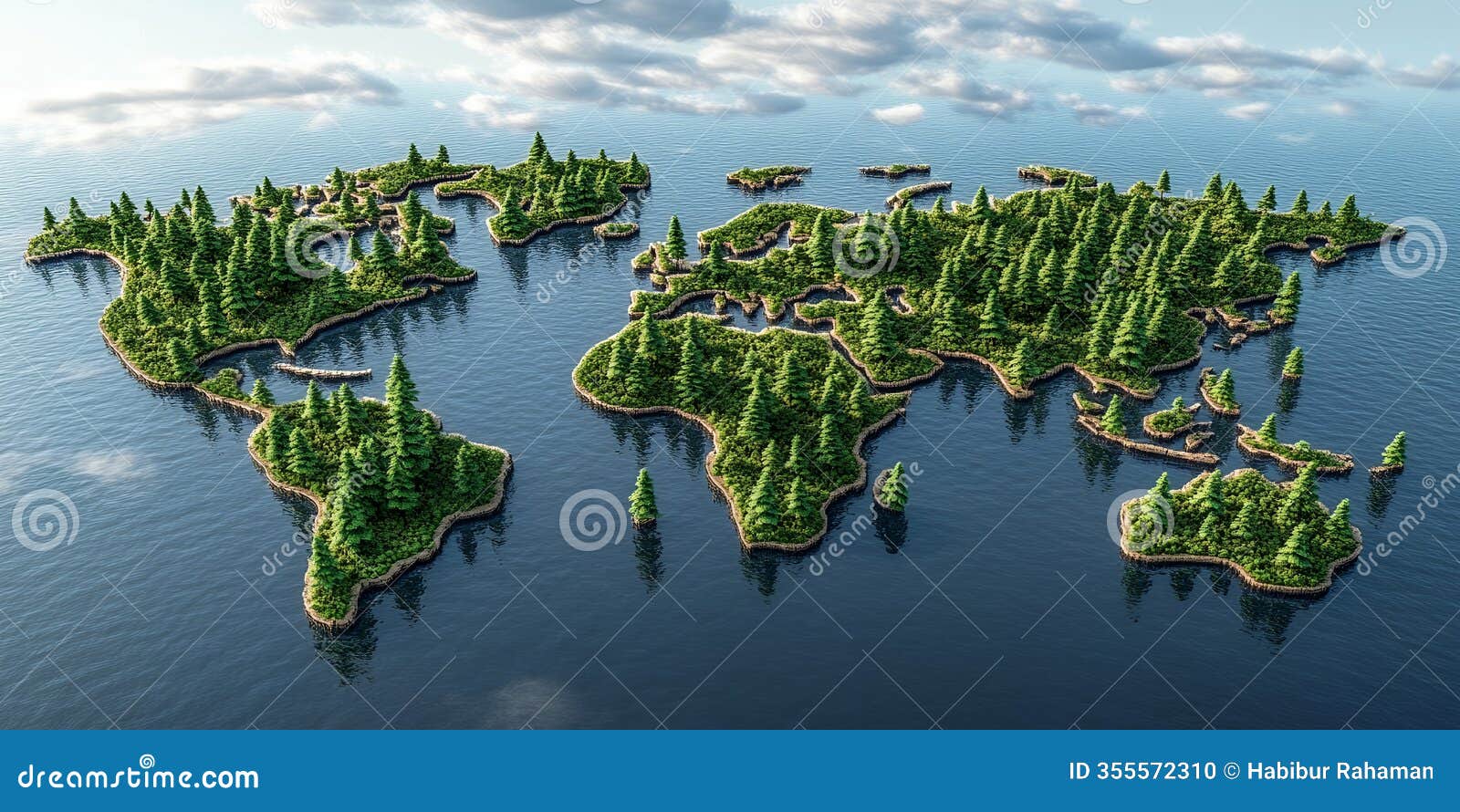 World Map Made of Trees Blue Water Stock Illustration - Illustration of ...