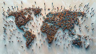 A World Map Made Up of Densely Packed Human Figures, Symbolizing Global ...