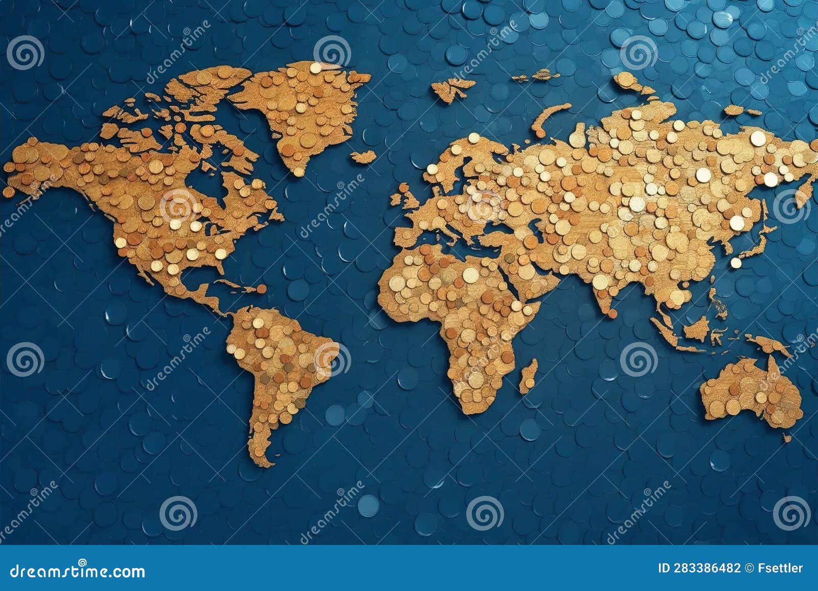 The World Map is Made Up of Many Gold Coins. Stock Illustration ...