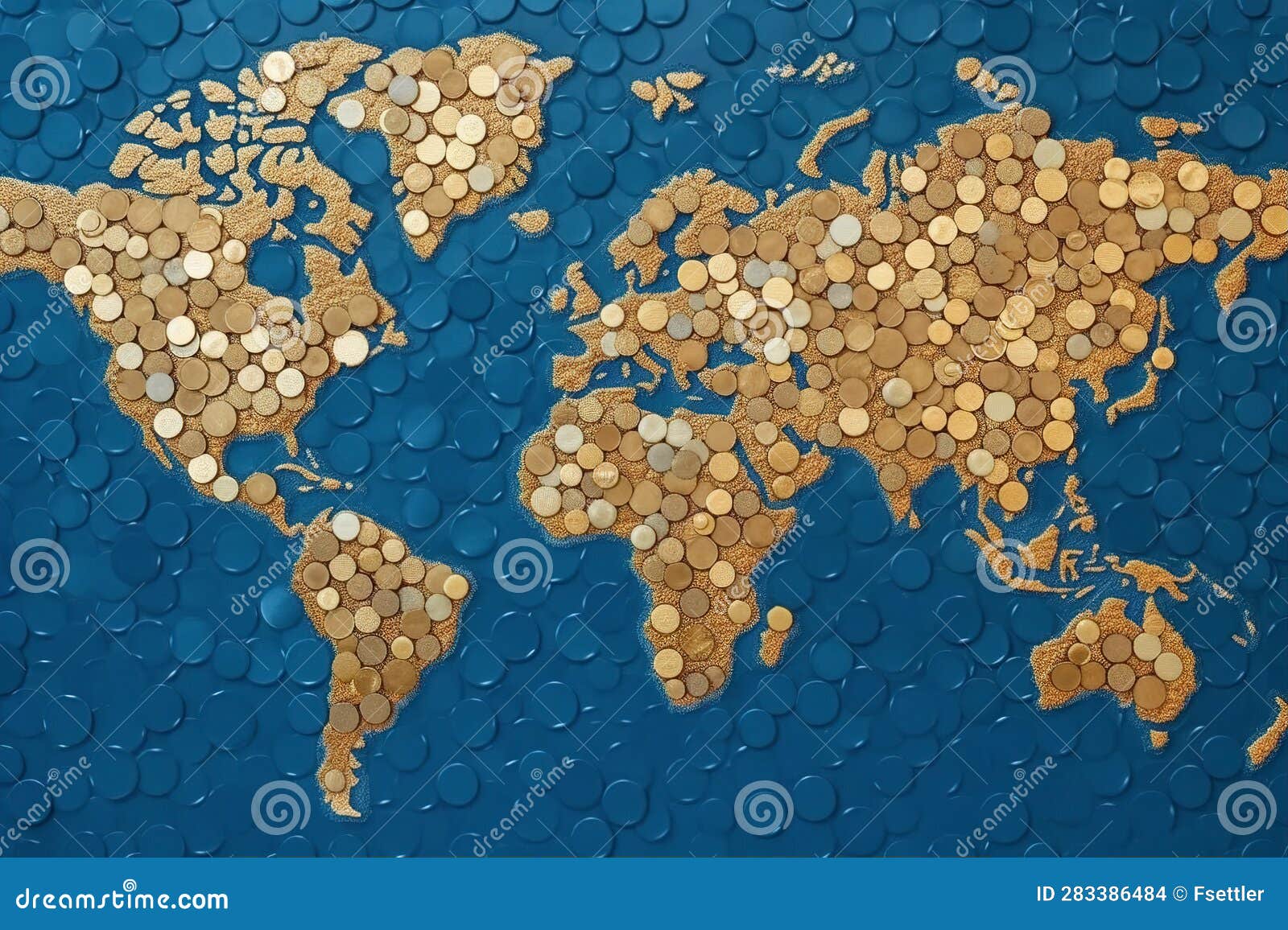 The World Map is Made Up of Many Gold Coins. Stock Illustration ...