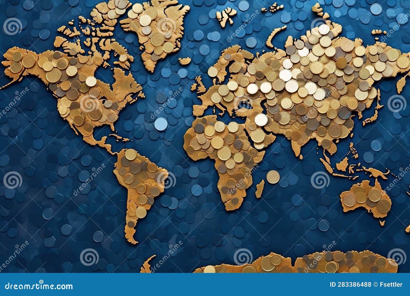The World Map is Made Up of Many Gold Coins. Stock Illustration ...