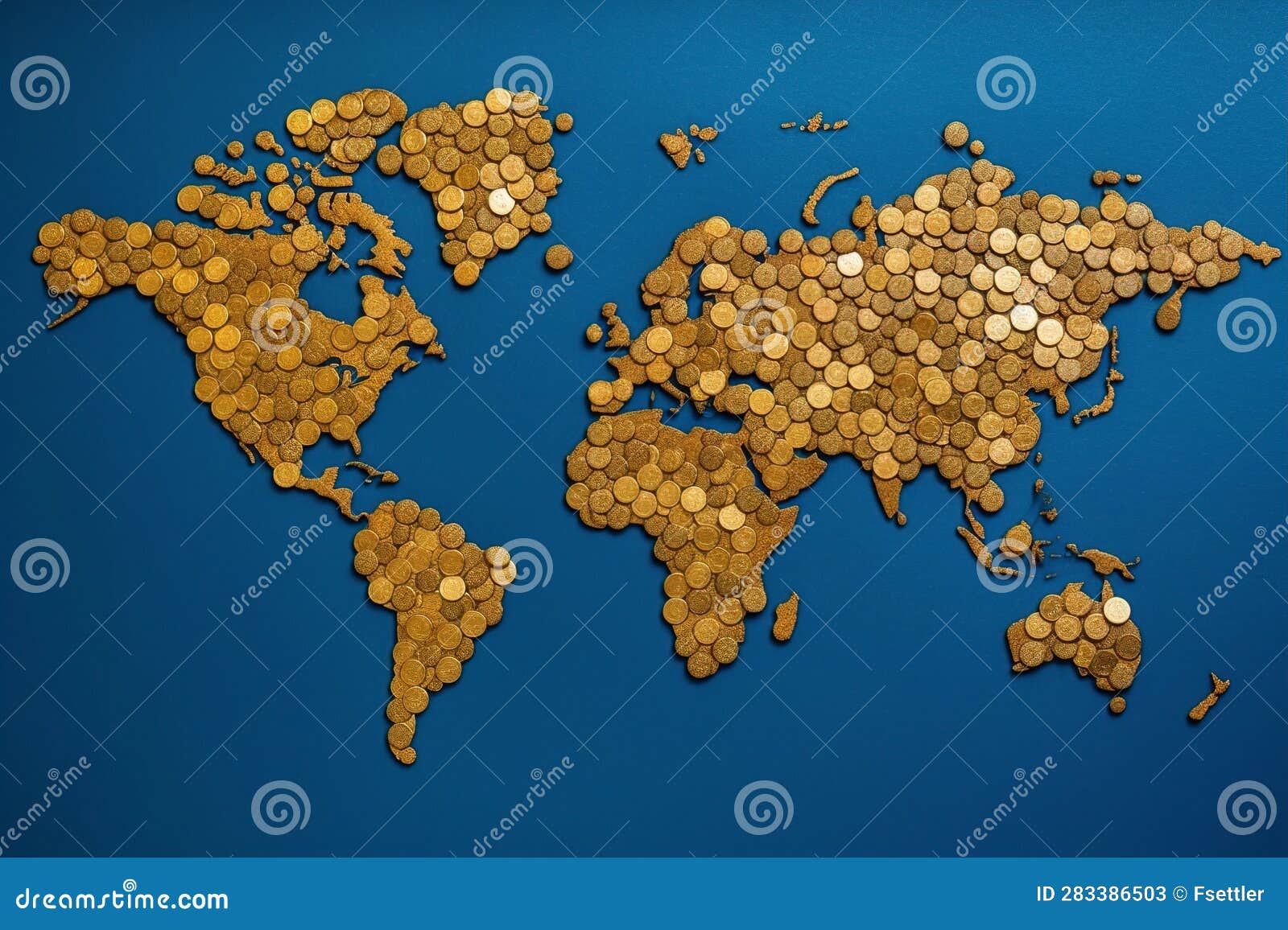 The World Map is Made Up of Many Gold Coins. Stock Illustration ...