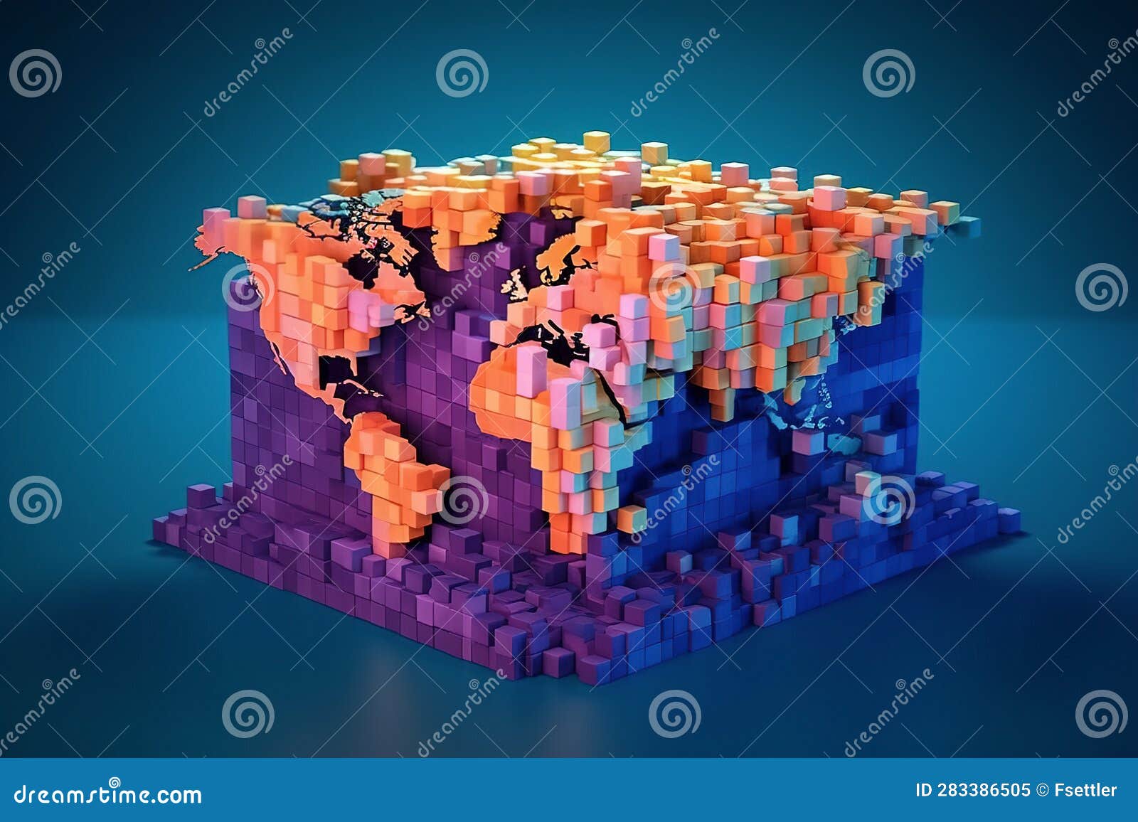 The World Map is Made Up of Many Multicolored Cubes. Stock Illustration ...