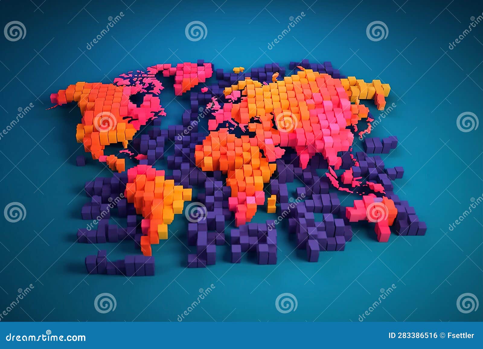 The World Map is Made Up of Many Multicolored Cubes. Stock Illustration ...