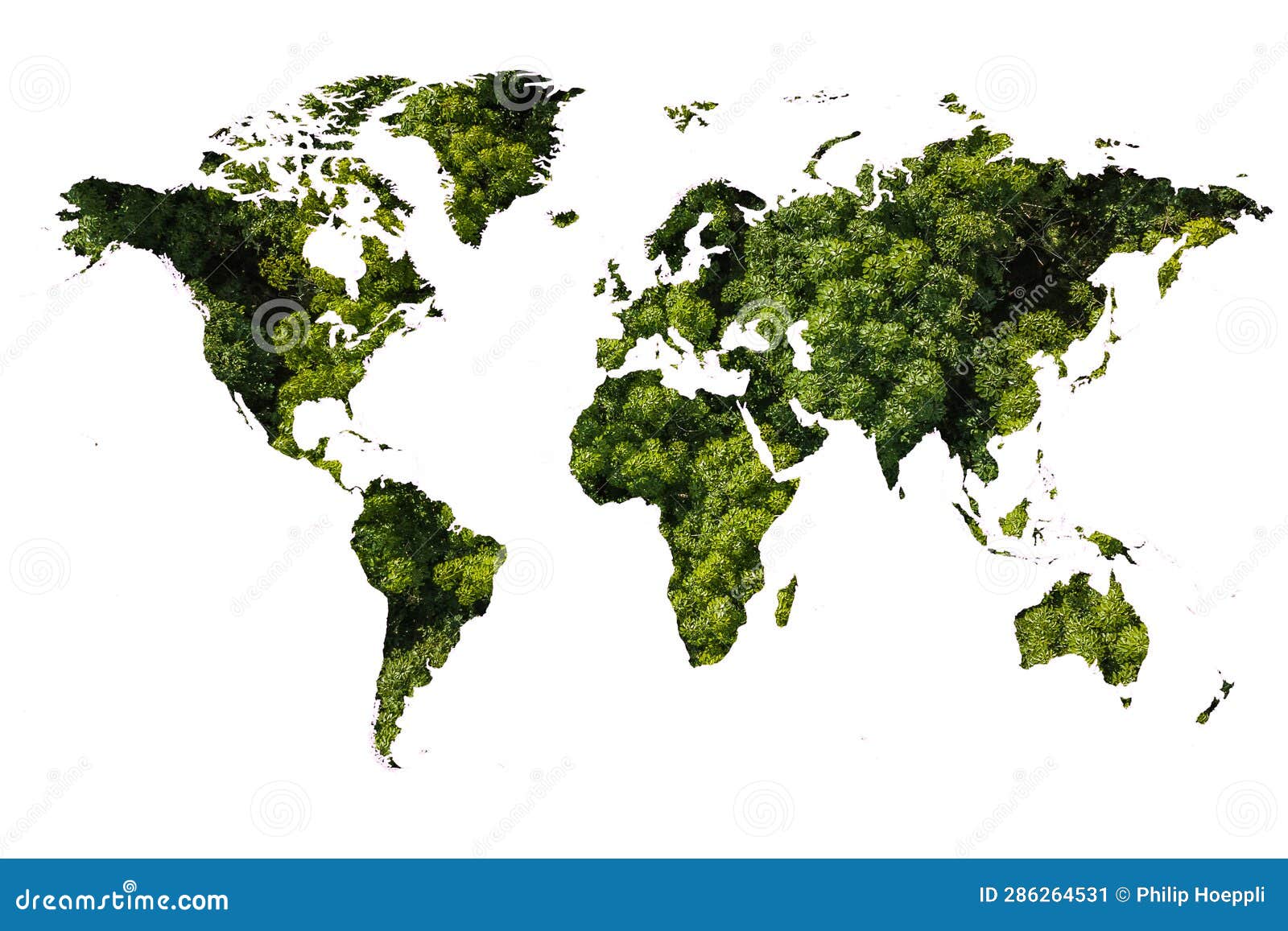 World Map Made Up of Various Detailed Trees on Solid White Background ...