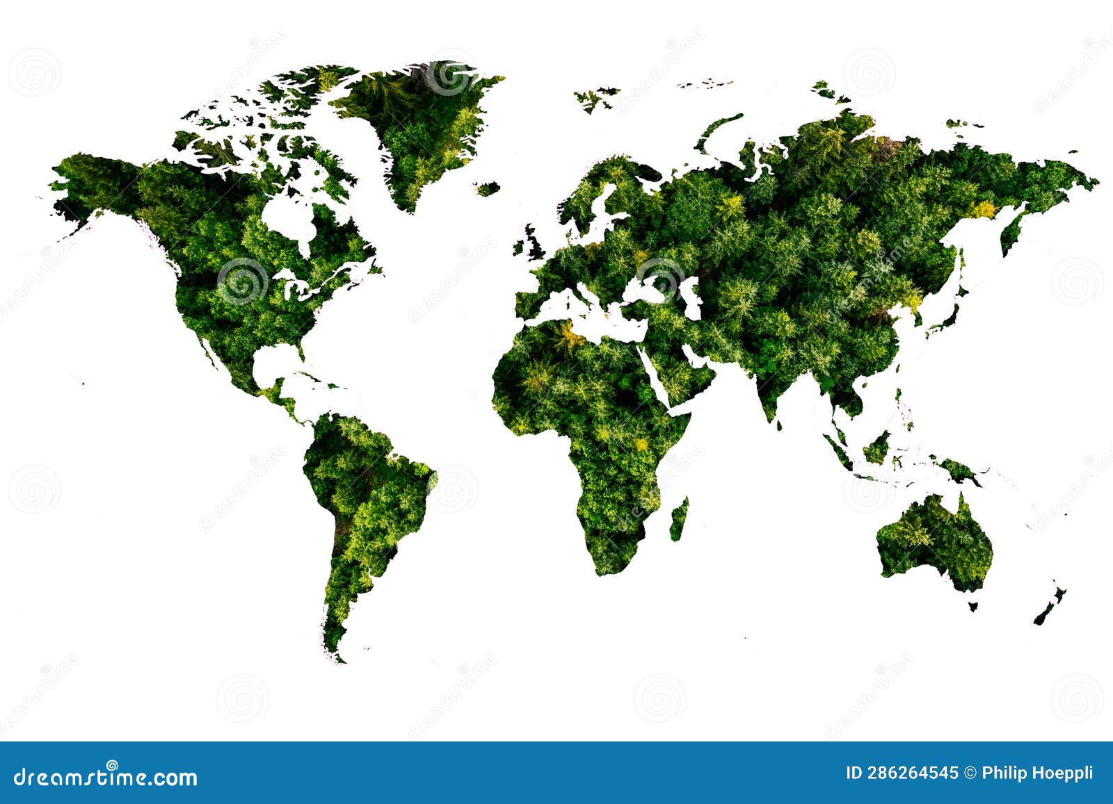 World Map Made Up of Various Detailed Trees on Solid White Background ...