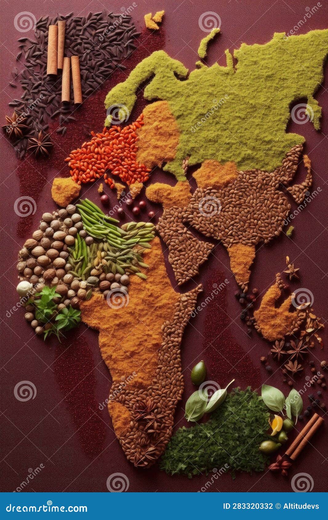 World Map Made of Various Spices and Herbs Stock Illustration ...