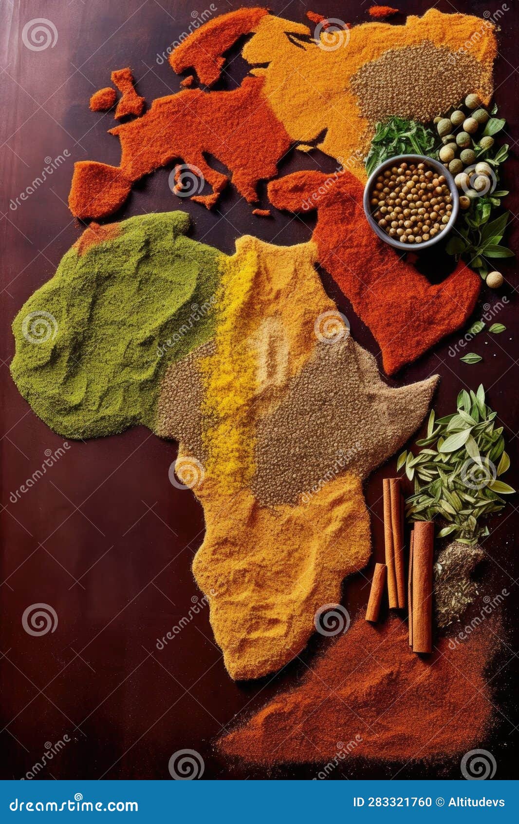 World Map Made of Various Spices and Herbs Stock Photo - Image of ...