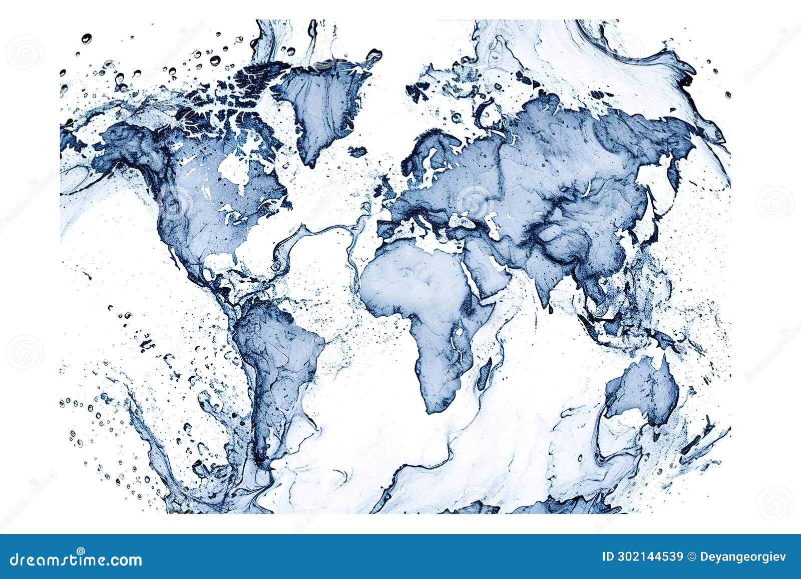 Hydrological Map Of World With Labels Of Oceans, Seas, Gulfs, Bays And ...