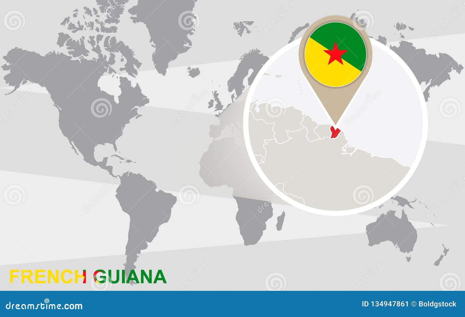 World Map With Magnified French Guiana Stock Vector Illustration Of Flag Cayenne 134947861
