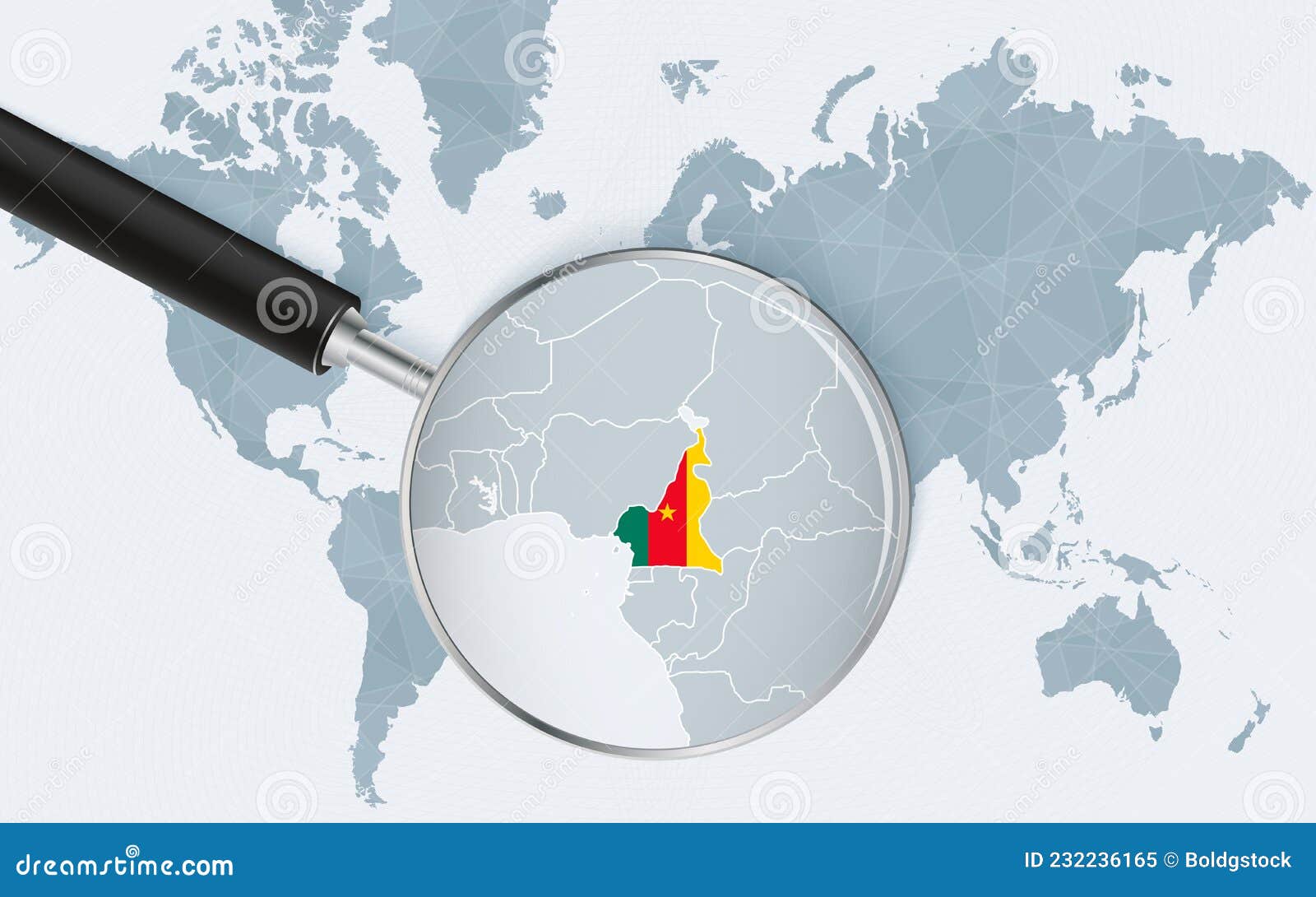 World Map with a Magnifying Glass Pointing at Cameroon. Map of Cameroon ...