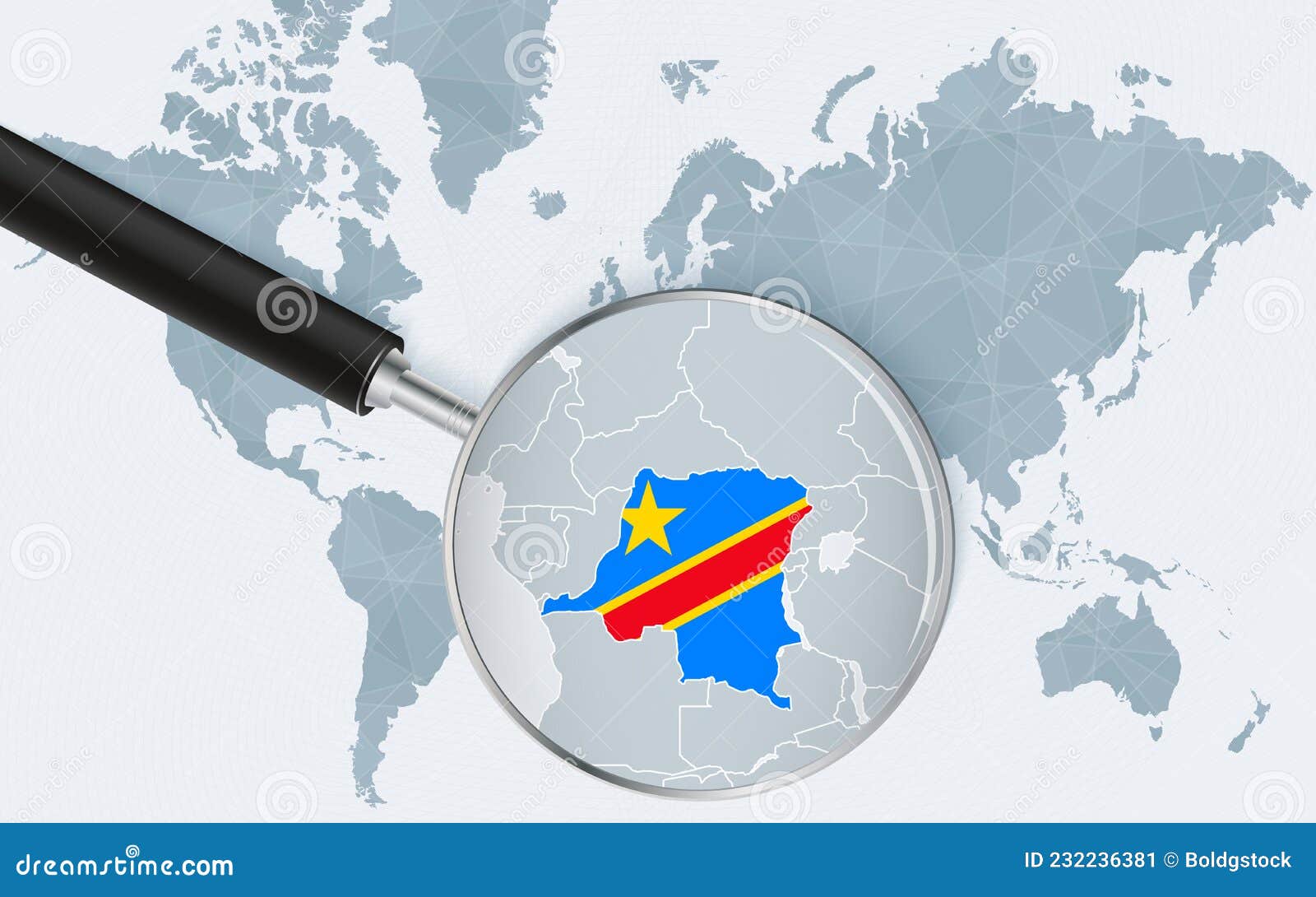 World Map with a Magnifying Glass Pointing at DR Congo. Map of DR Congo ...