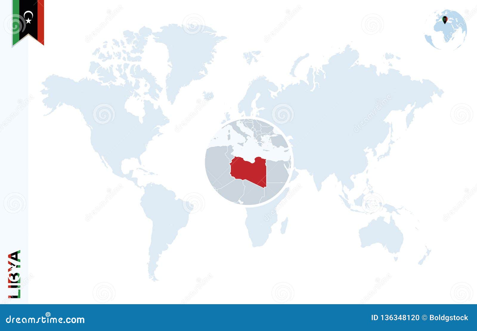Blue World Map with Magnifying on Libya Stock Vector - Illustration of ...