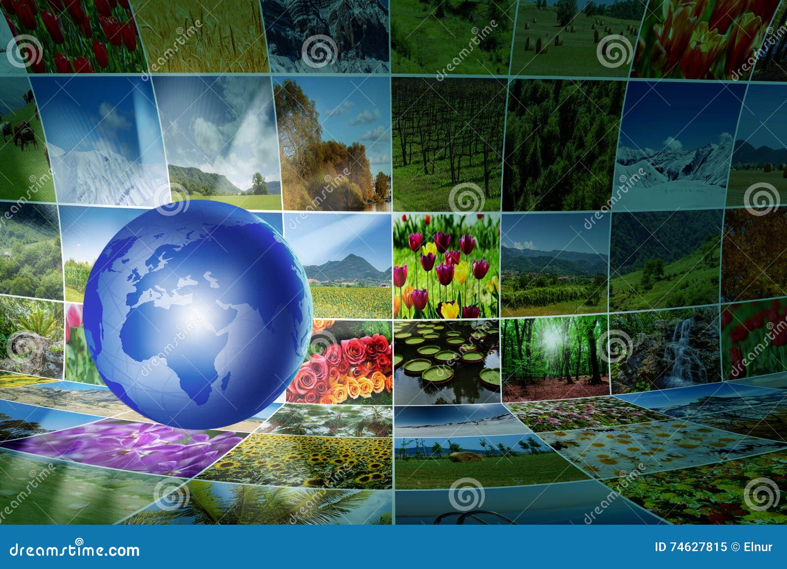 The World Map with Many Nature Photos Stock Illustration - Illustration ...