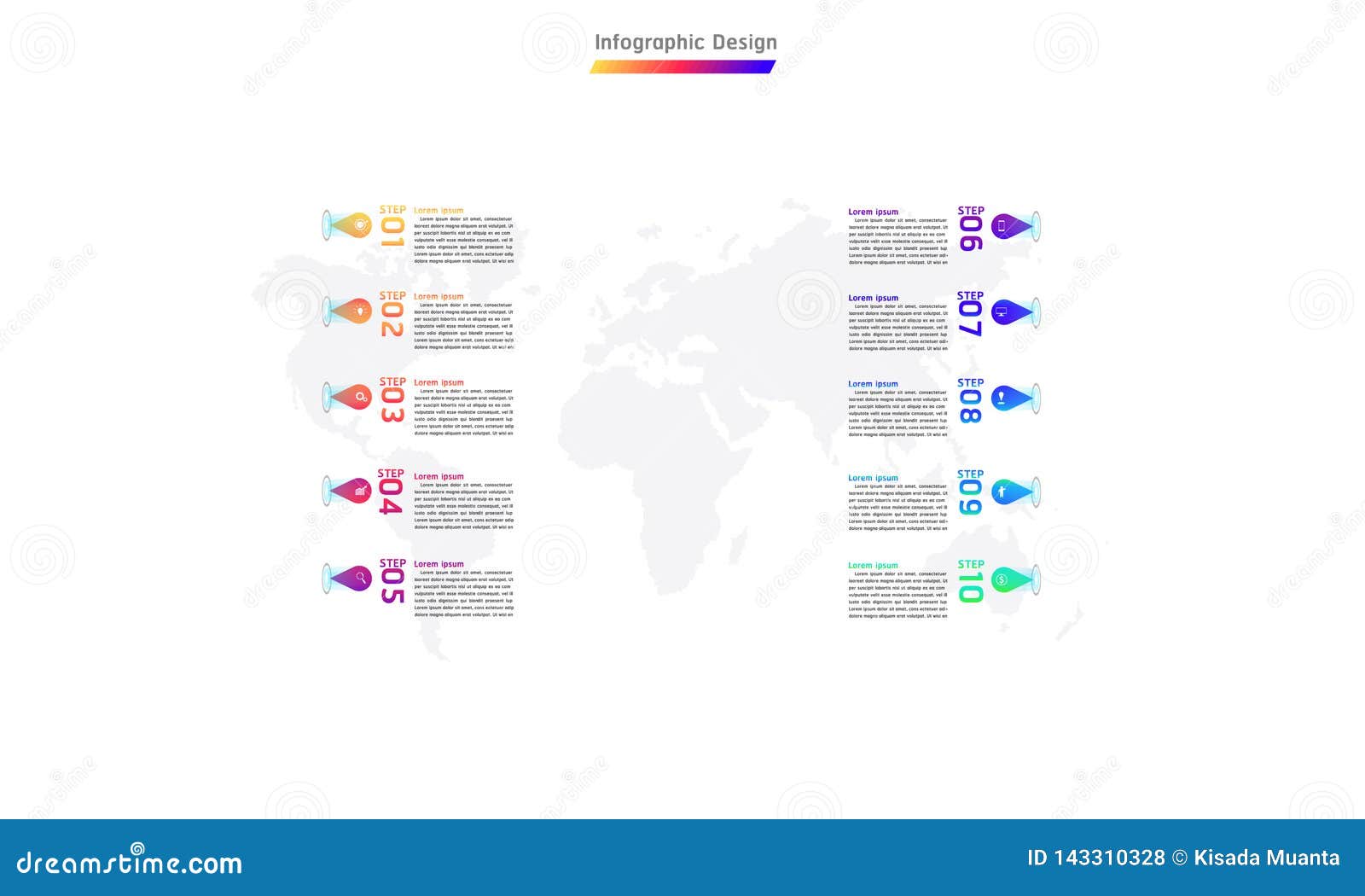 World Map Mark Point Infographic Design 10 Steps Vector Illustration ...