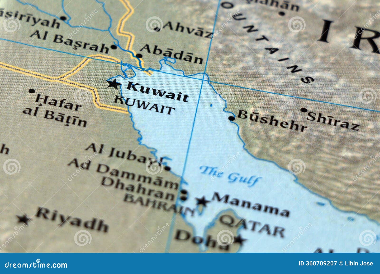 World Map of Middle East Gulf Kuwait and Qatar Countries Stock Image ...