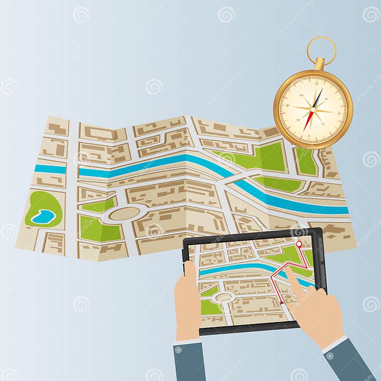 World Map. Mobile GPS Navigation. Tablet PC and Mobile Phone. Stock ...